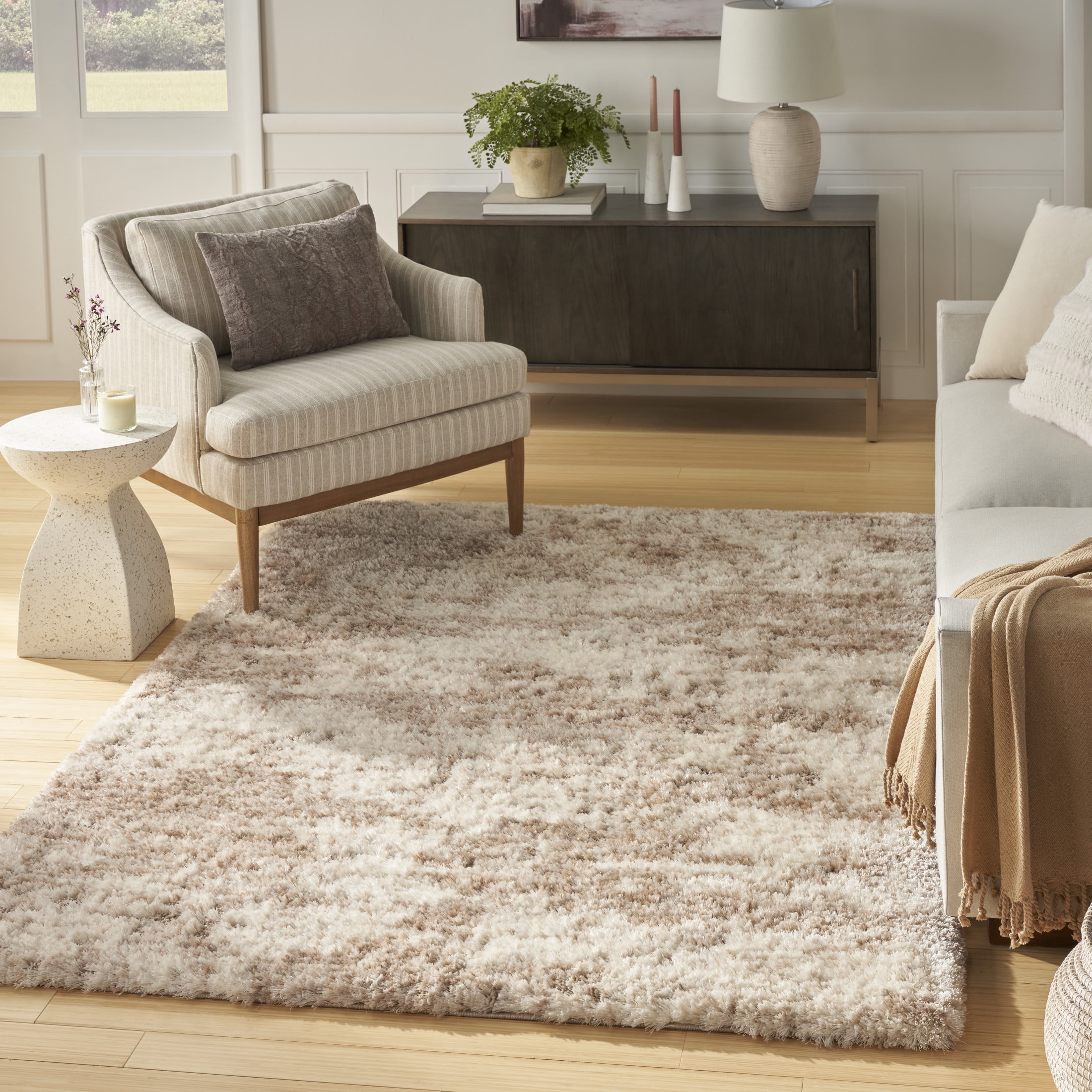 Nourison Luxurious Shag 4' x 6' Ivory Dark Beige Modern Indoor Rug ...