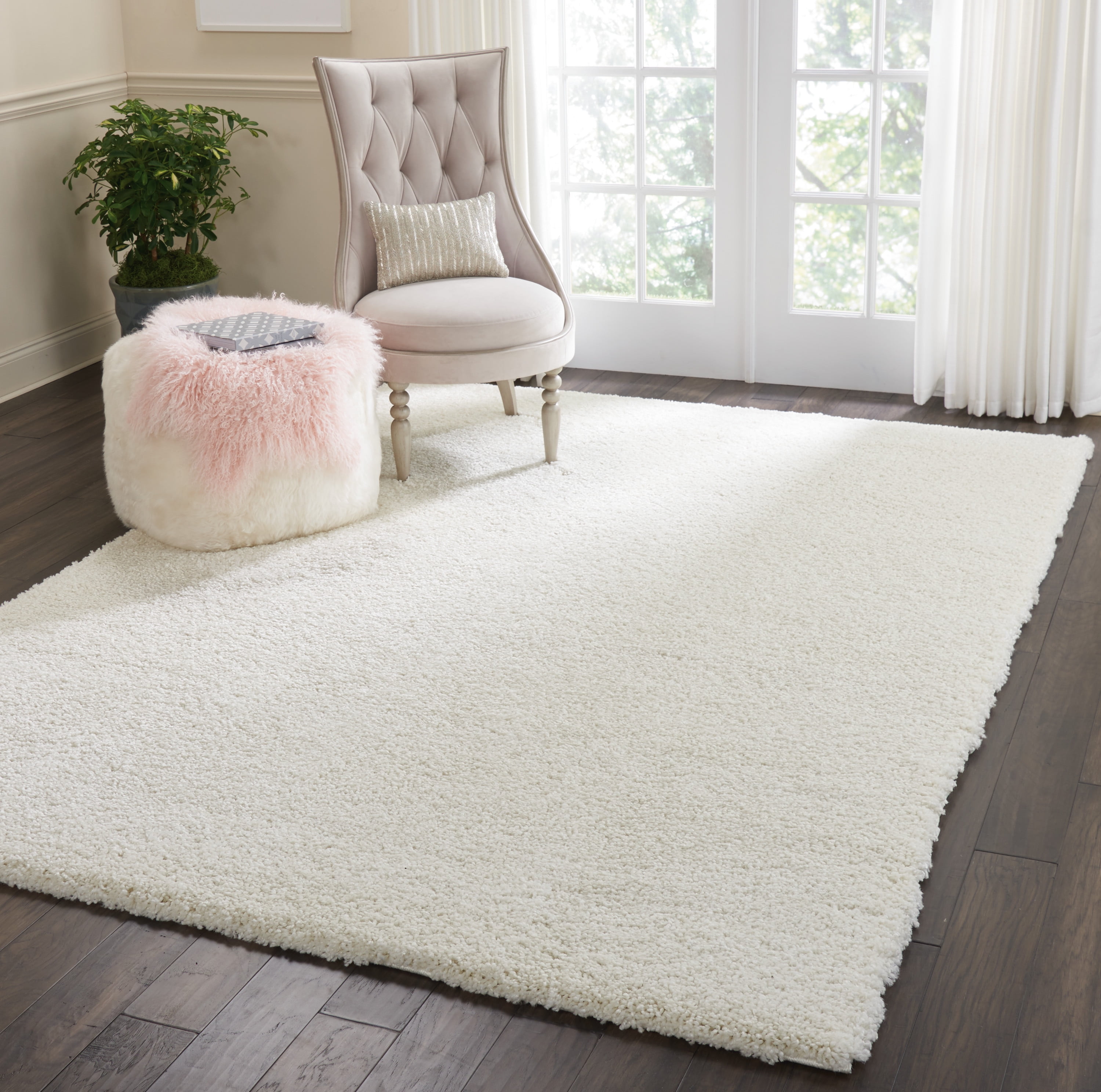 Nourison Large Plush Indoor Malibu Shag Solid Ivory Area Rug, 6'7" x 9 ...
