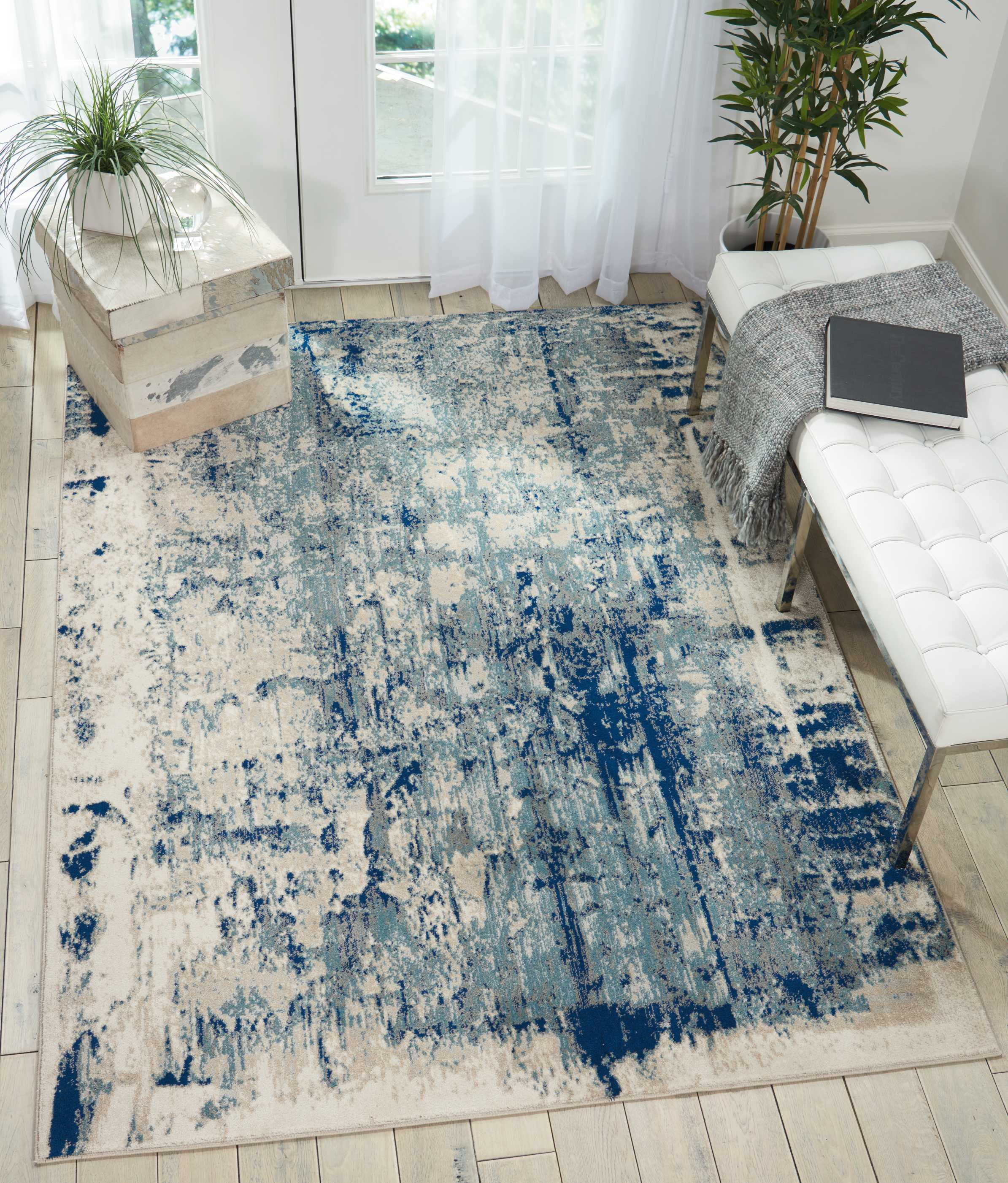Nourison Maxell Abstract Ivory/Blue 5'3" x 7'3" Area Rug, (5x7 ...
