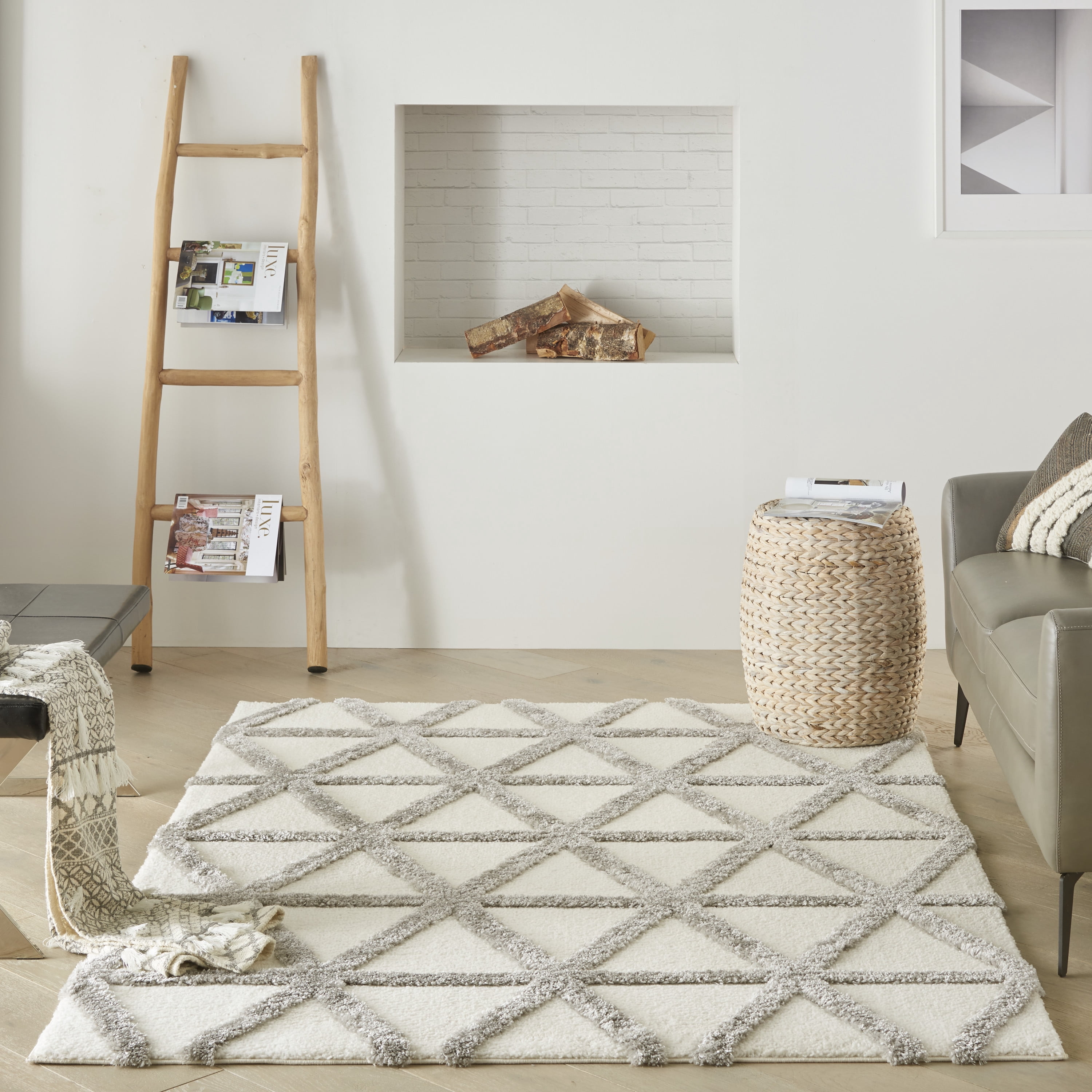 Nourison Melfi Shag Ivory/Grey 5'3" x 7'3" Area Rug, (5x7) - Walmart.com