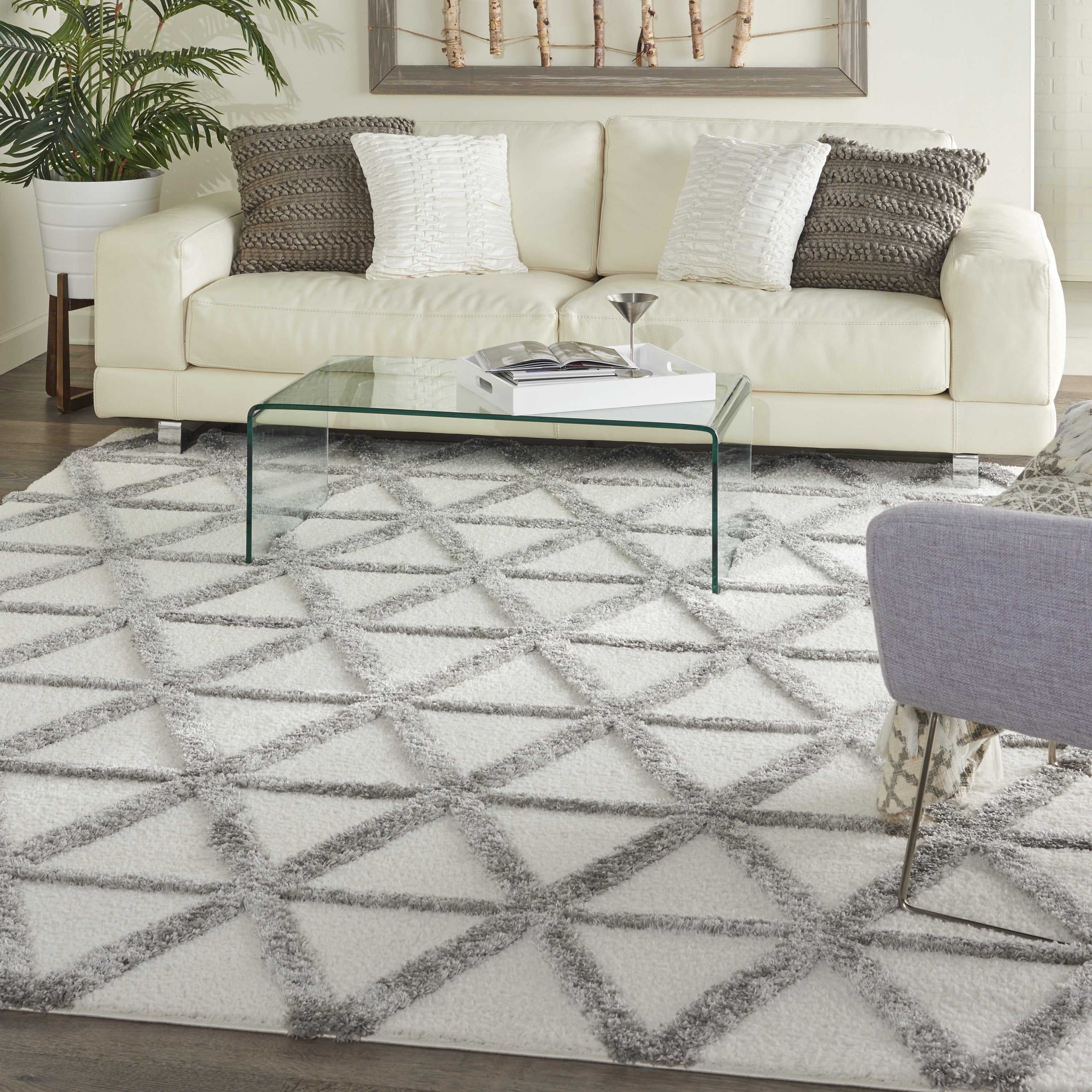 Nourison Melfi Shag Ivory/Grey 7'10" x 9'10" Area Rug, (8x10) - Walmart.com