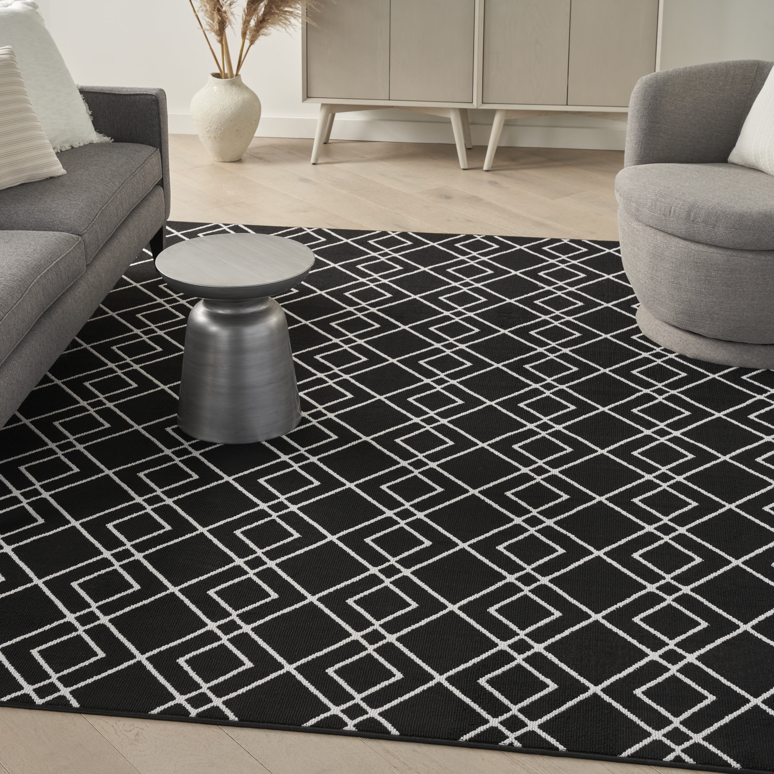 Nourison Modern Lines Geometric Black 8' x 10' Area Rug, (8x10 ...