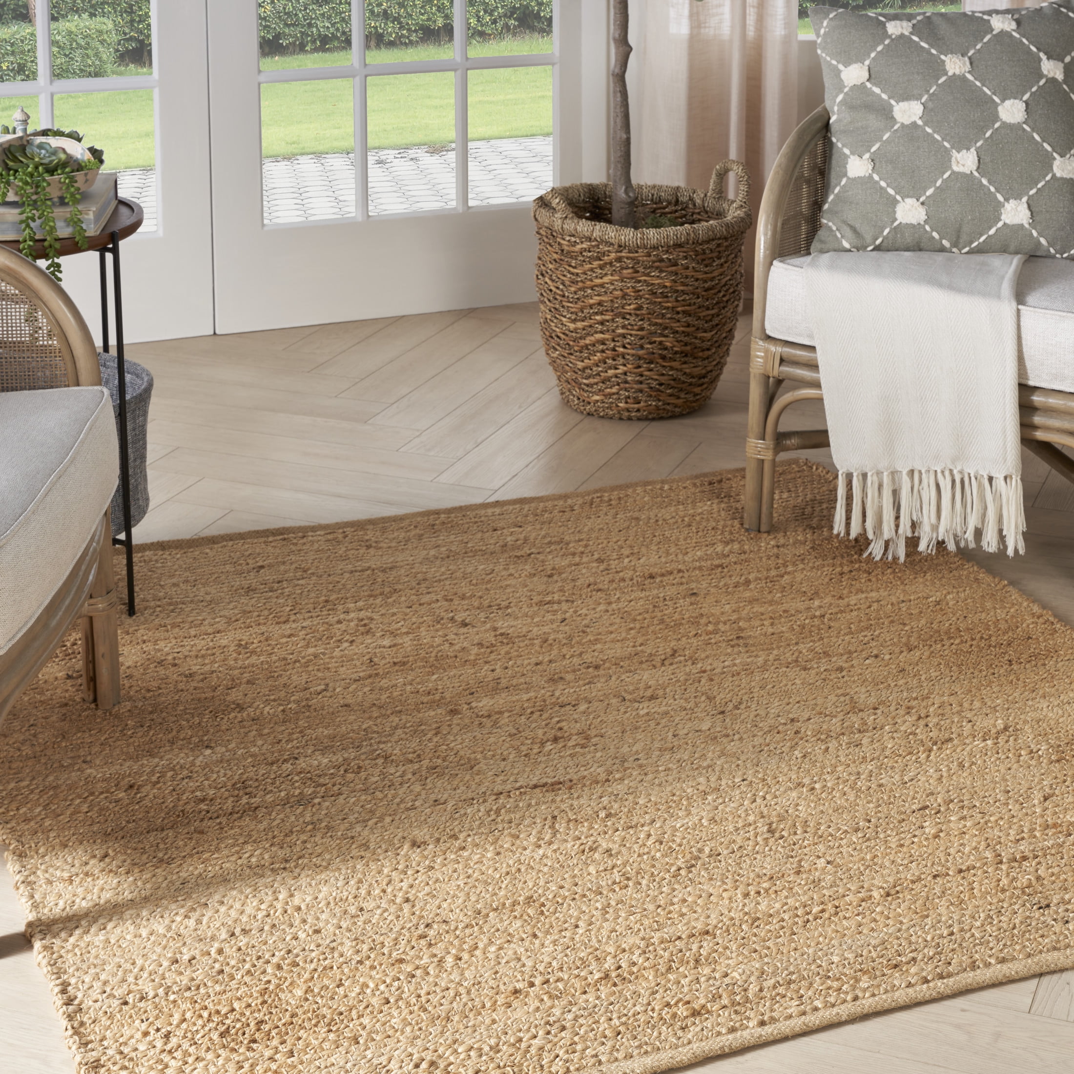 Nourison Natural Jute 5' x square Bleached Farmhouse Indoor Rug ...
