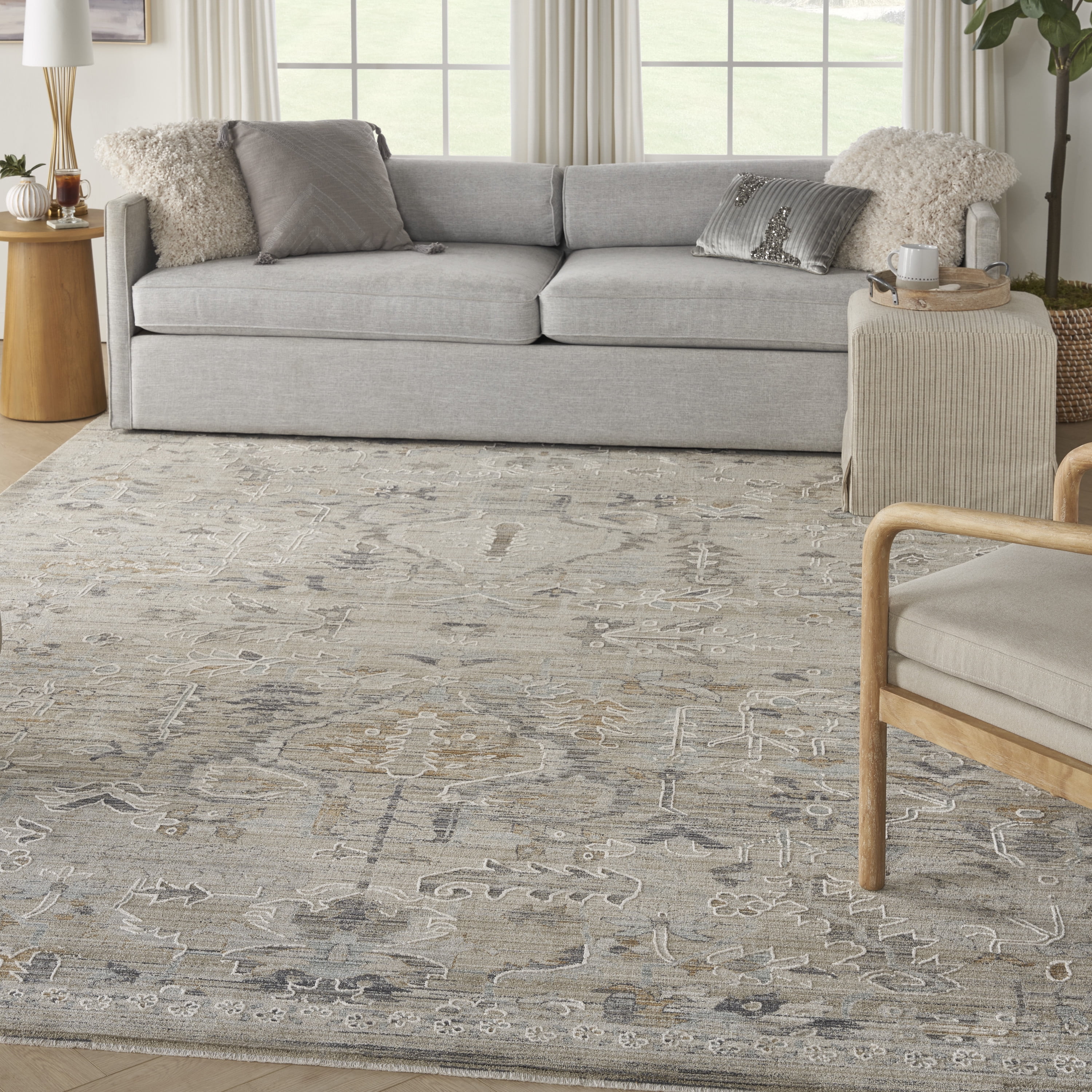 Nourison Nyle Bohemian Floral Ivory Taupe 8'6" x 11'4" Area Rug, (8x11 ...