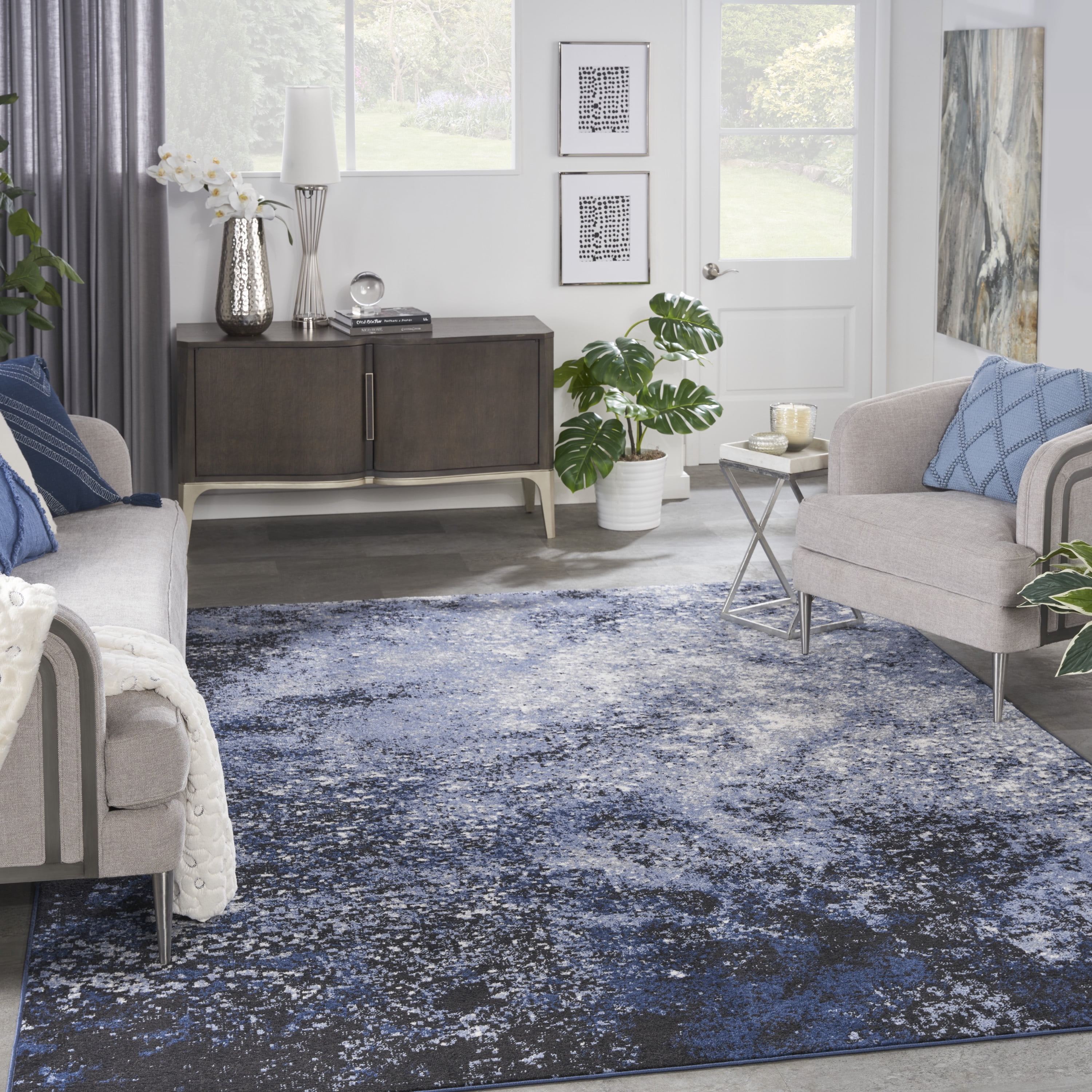 Nourison Passion Abstract Light Blue Black 8' x 10' Area Rug, (8x10 ...