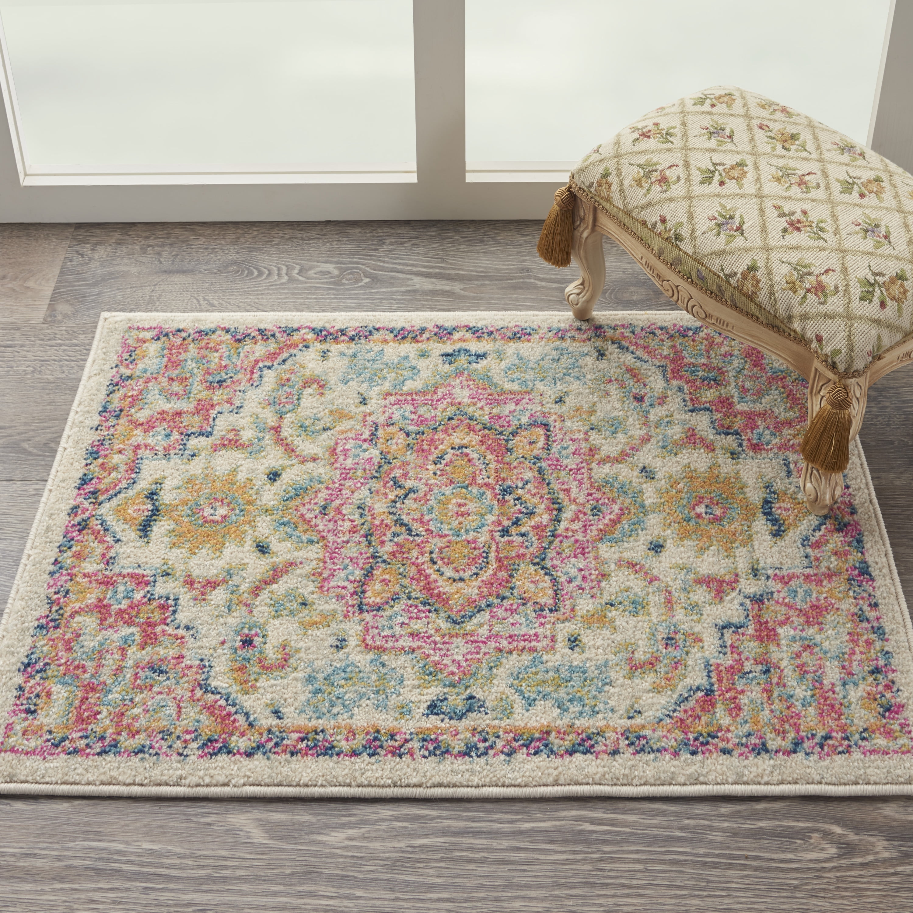 Nourison Passion Bohemian Ivory/Pink Area Rug, Colorful Pattern with ...