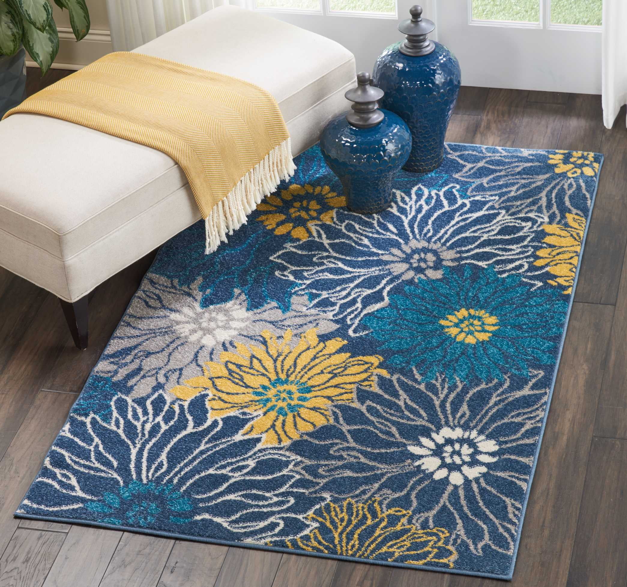 Nourison Passion Floral Blue 3'9" x 5'9" Area Rug, (4x6) - Walmart.com