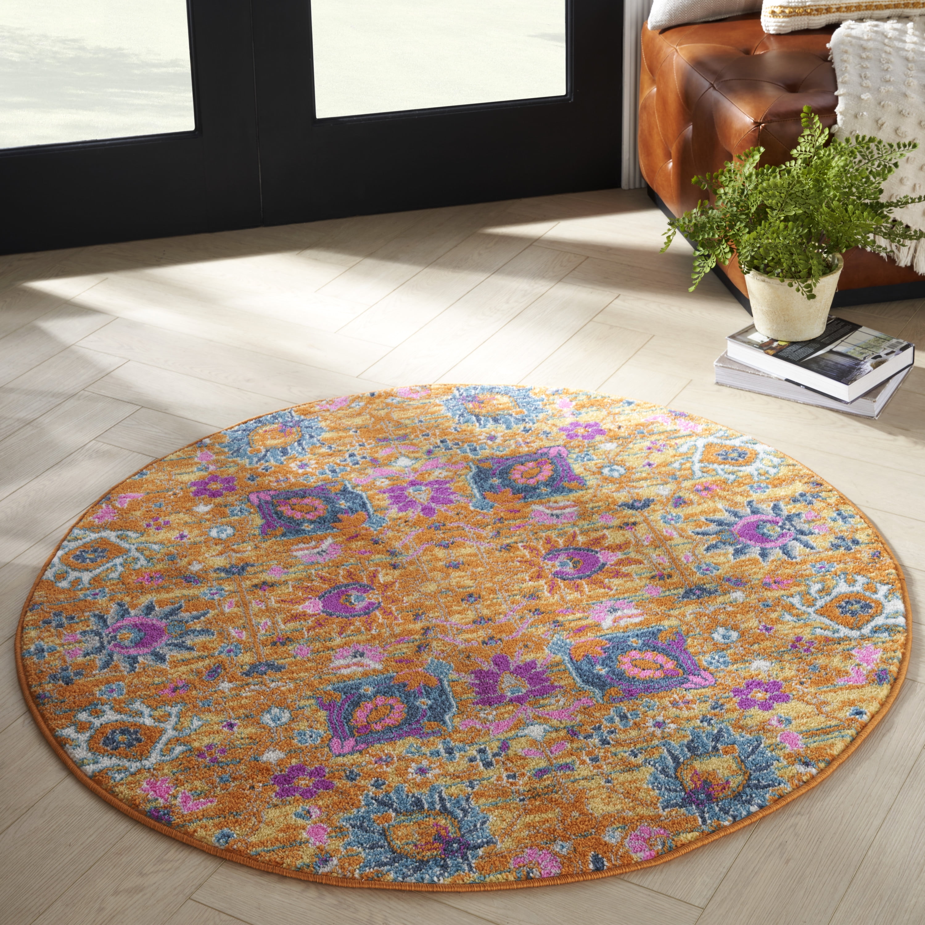 Nourison Passion 4' Round Area Rug, Bright Floral Pattern, Modern ...
