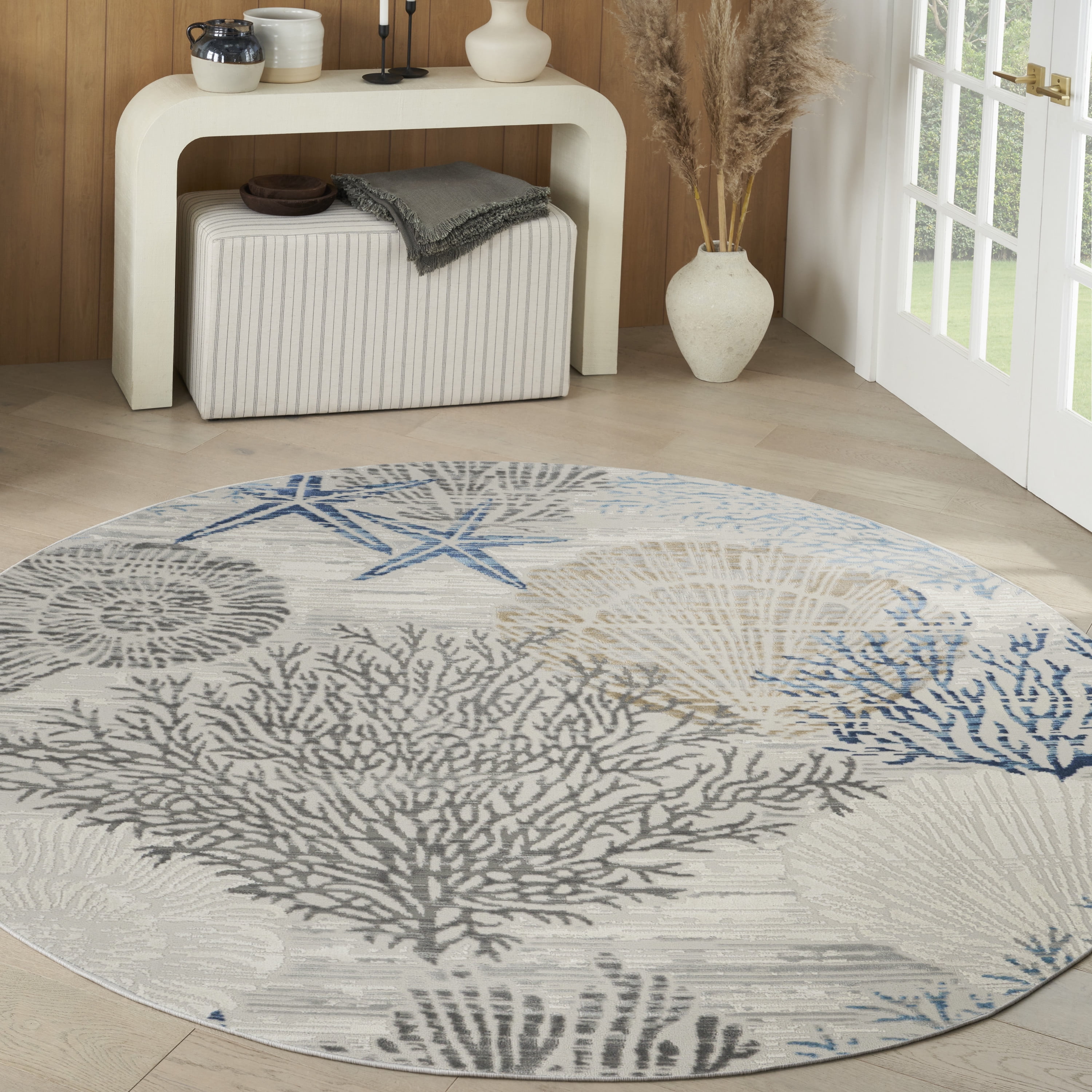 Nourison Pompeii Modern Ivory Grey Blue 7'10