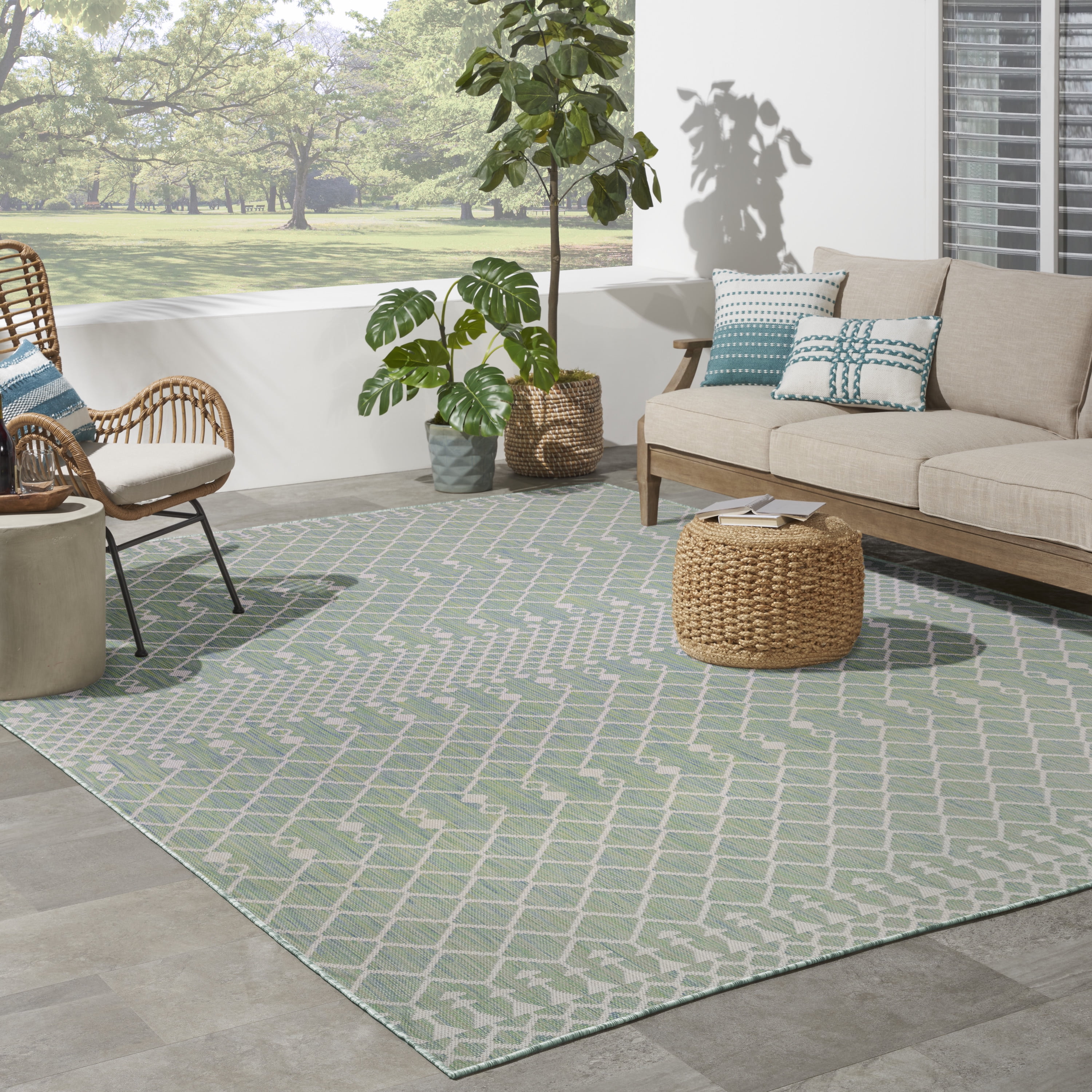 Nourison Positano Indoor/Outdoor Blue Green 8' x 10' Area Rug (8x10 ...