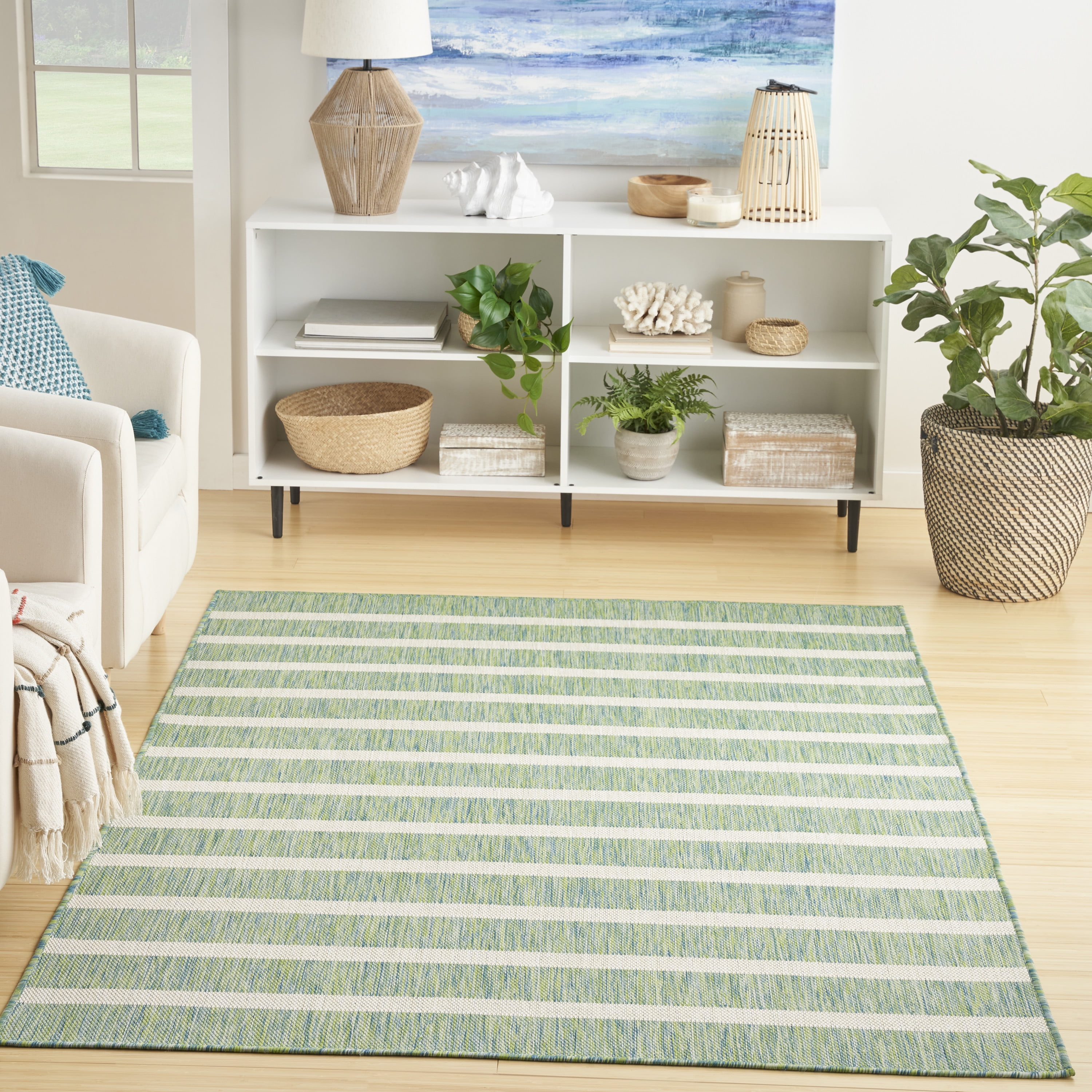 Nourison Positano Indoor/Outdoor Blue Green Ivory 5' x 7' Area Rug (5x7 ...