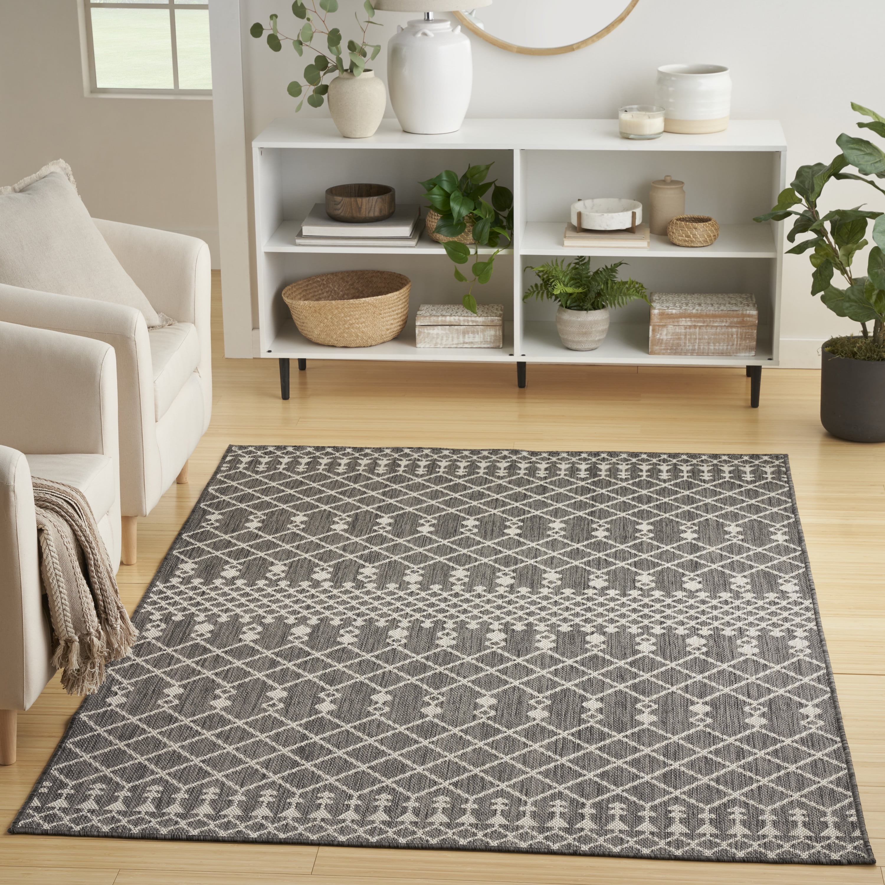Nourison Positano Indoor/Outdoor Charcoal 5' x 7' Area Rug (5x7 ...