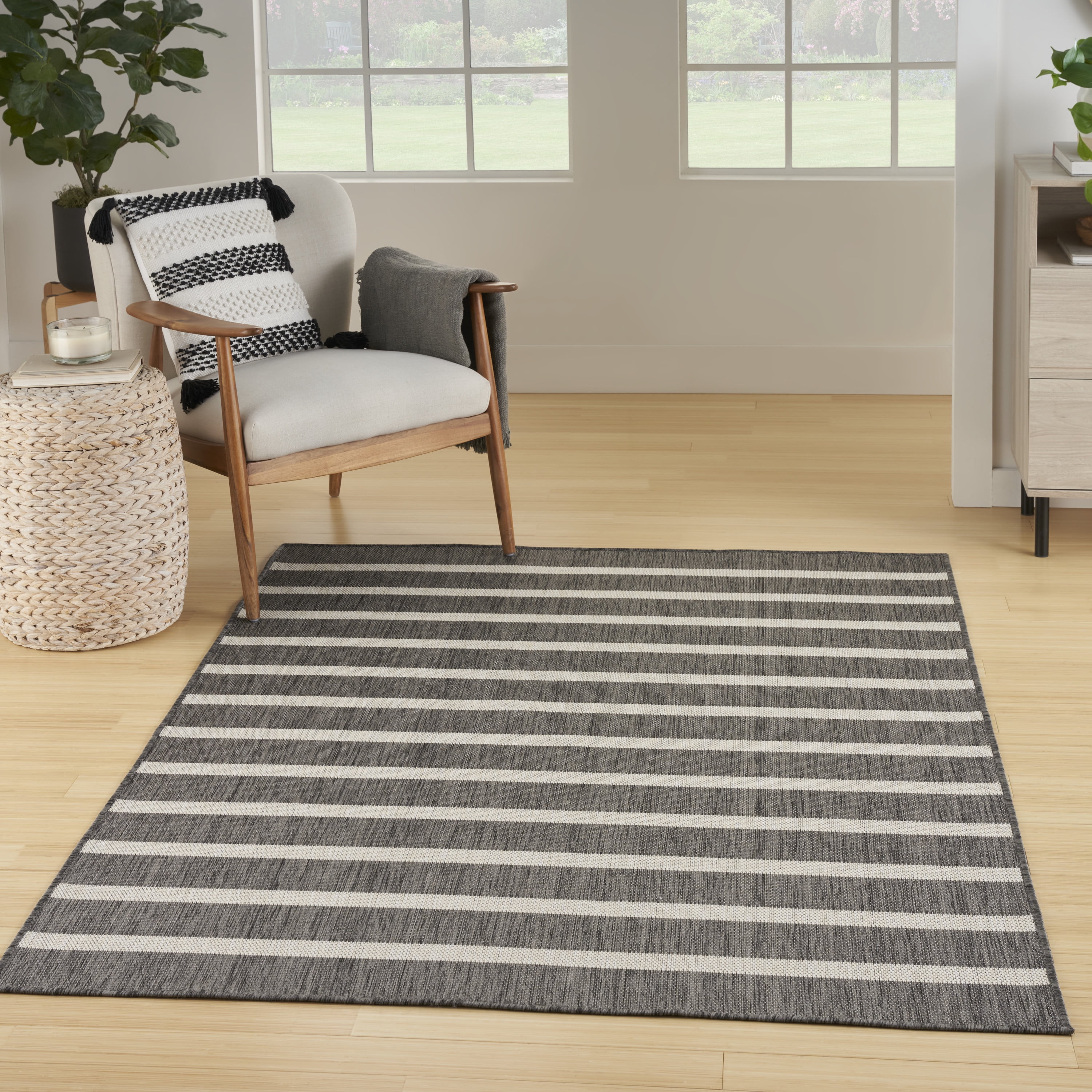 Nourison Positano Indoor/Outdoor Charcoal Ivory 6' x 9' Area Rug (6x9 ...