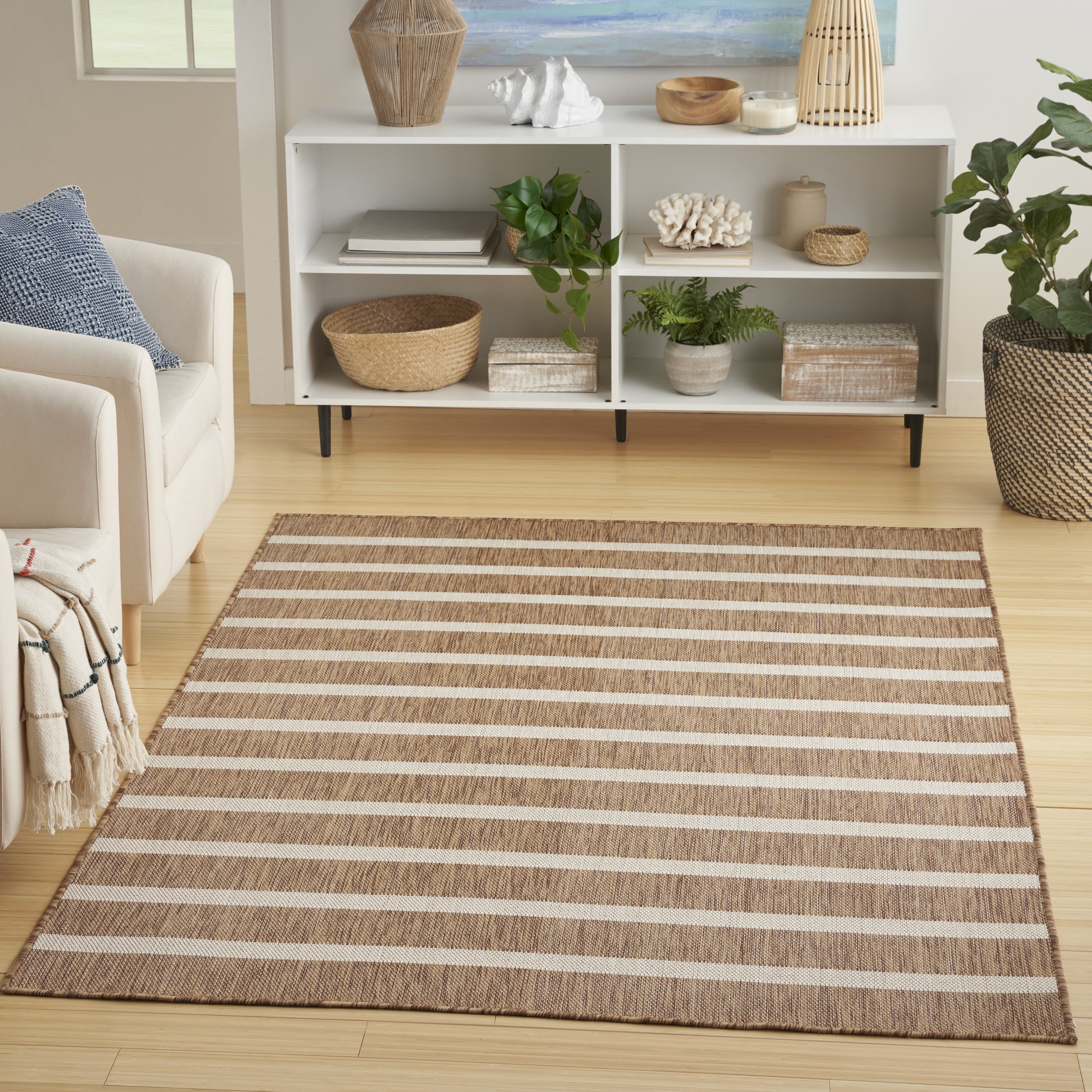 Nourison Home Positano Outdoor Jute Ivory Area Rug 5x7, Striped ...