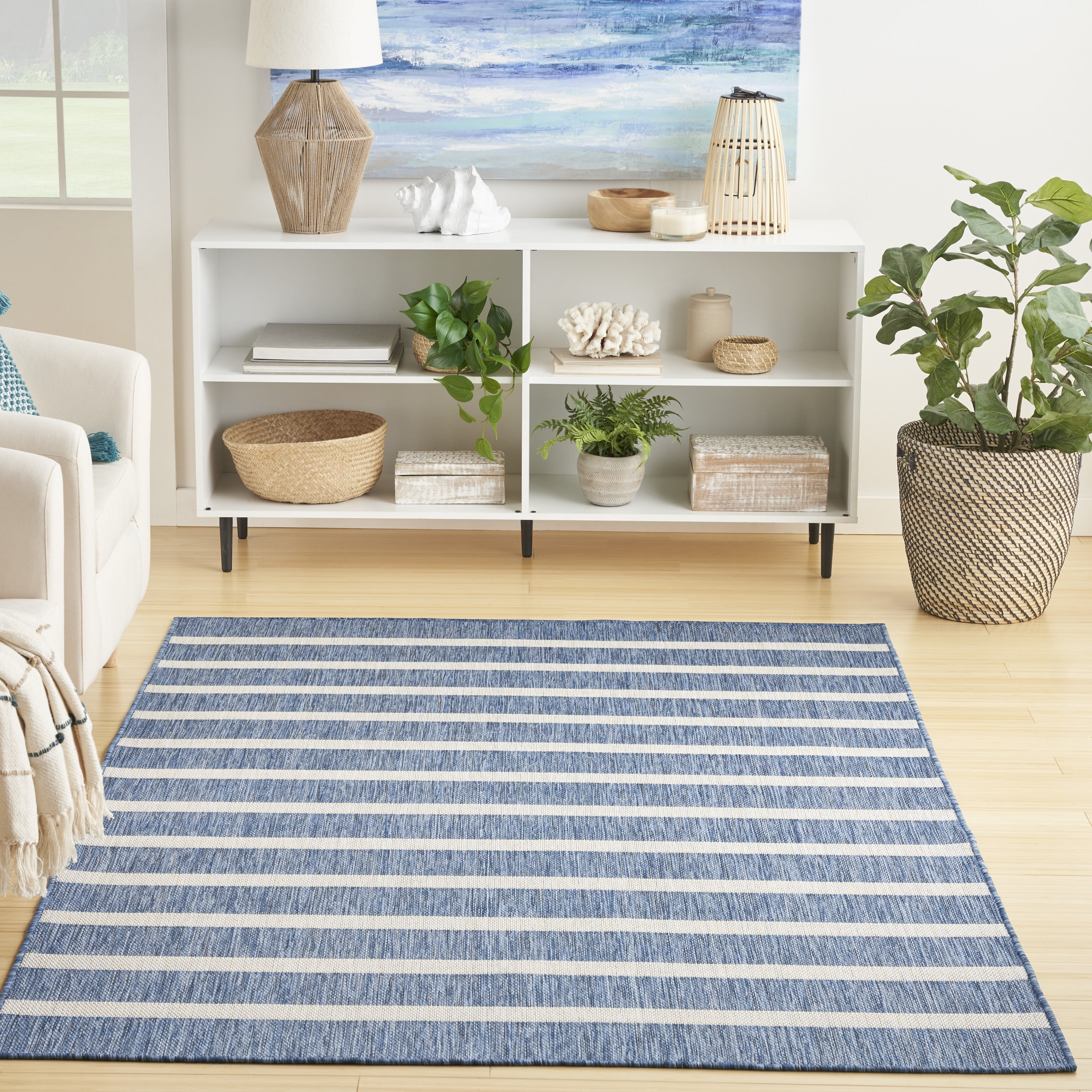 Nourison Positano Indoor/Outdoor Navy Ivory 4' x 6' Area Rug (4x6 ...