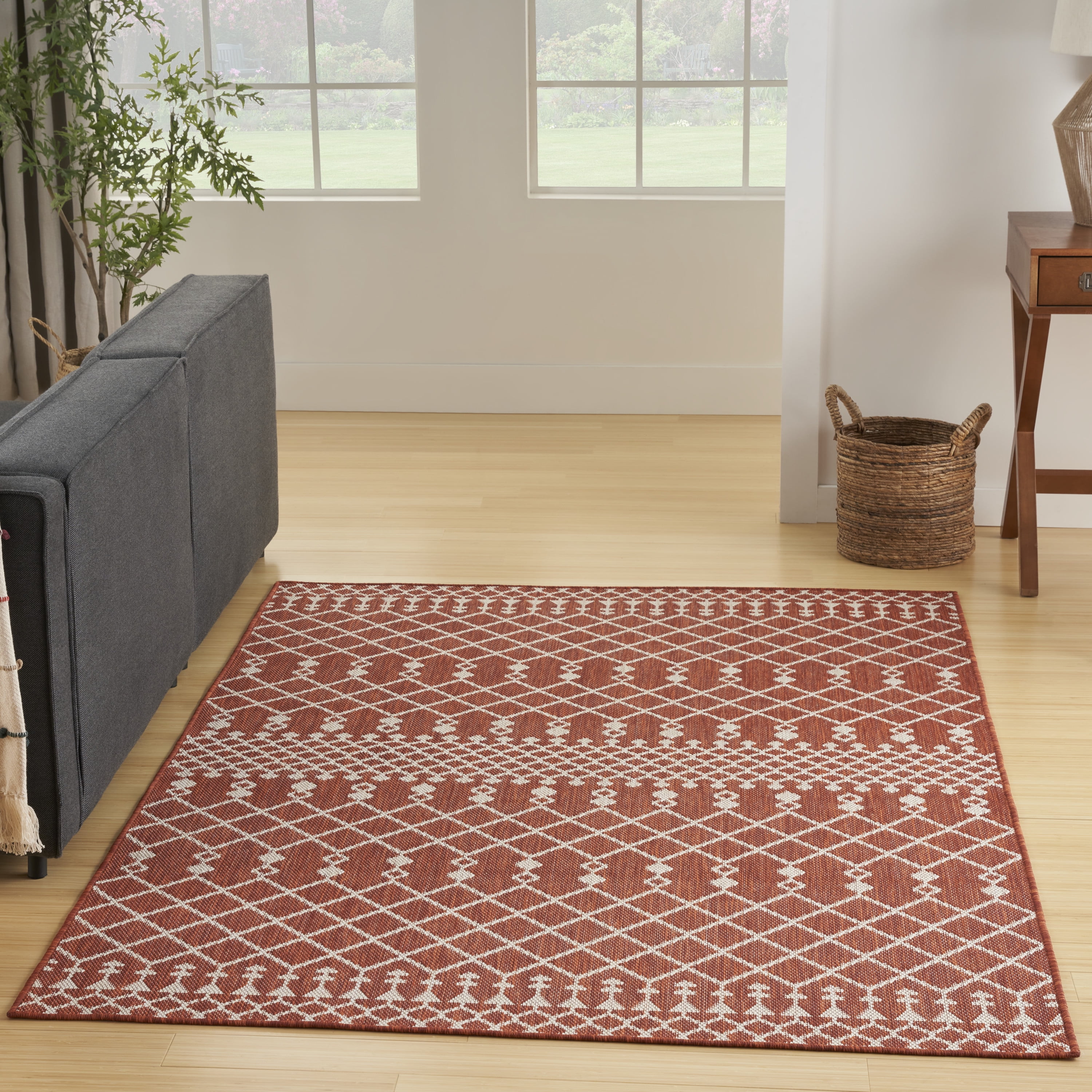 Nourison Positano Boho Terracotta Outdoor Area Rug, Moroccan Trellis ...