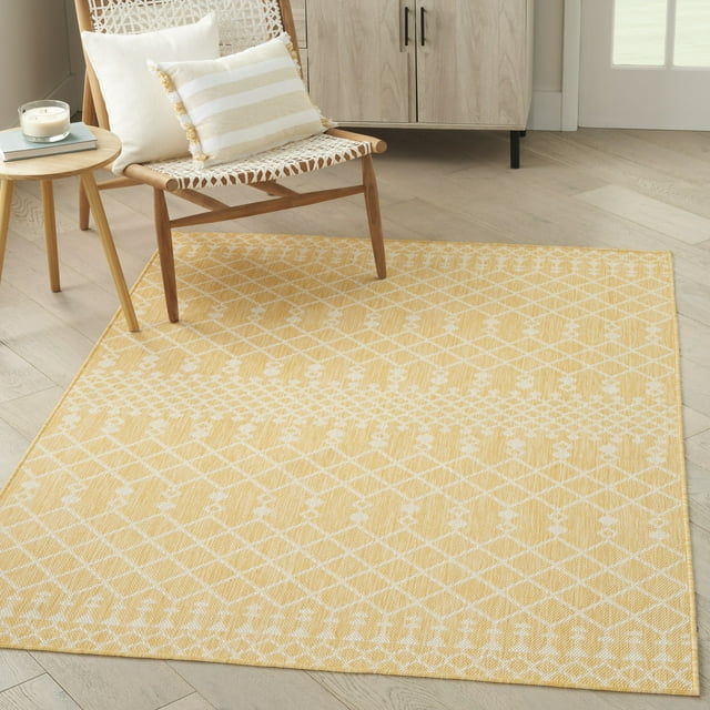 Nourison Positano Modern Indoor/Outdoor Patio Yellow 5' x 7' Area Rug ...