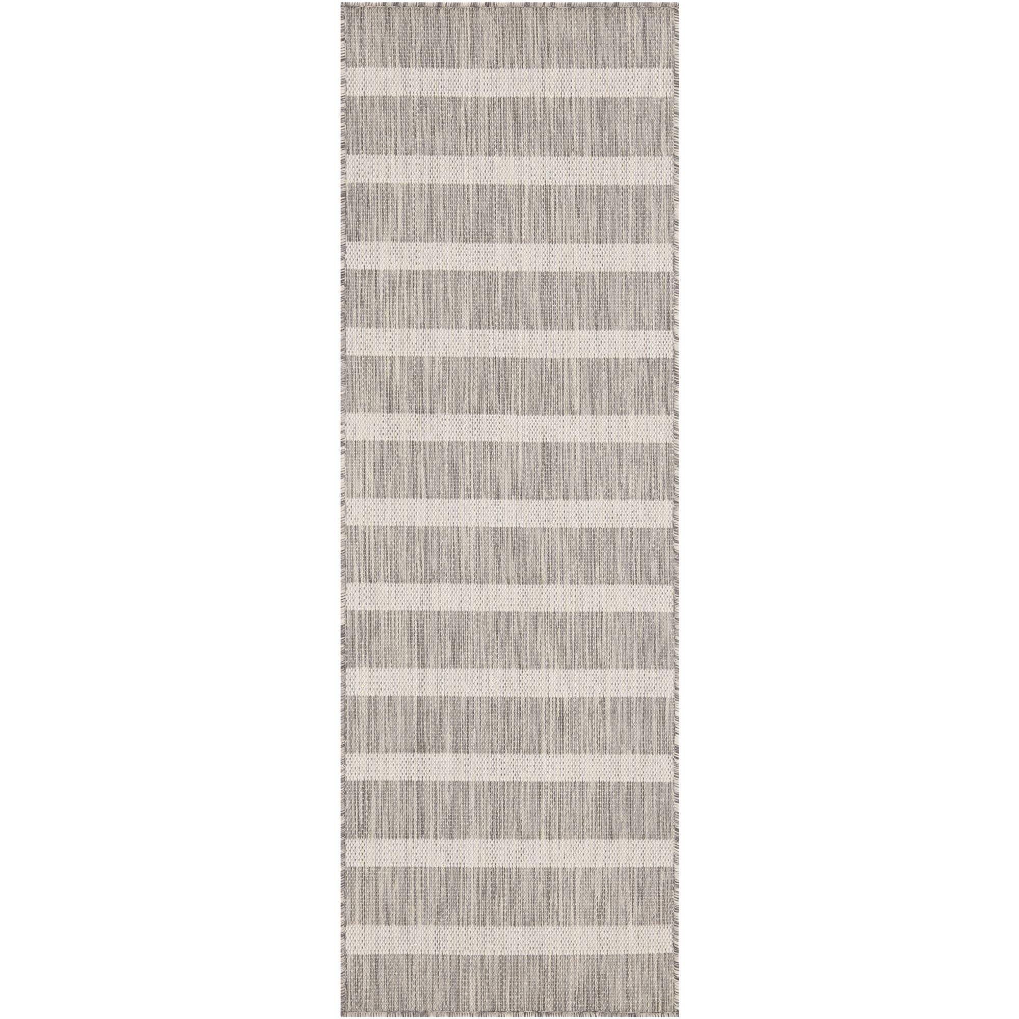 Nourison Positano Modern Stripes Flatweave Outdoor Rug Grey Ivory 2' x ...