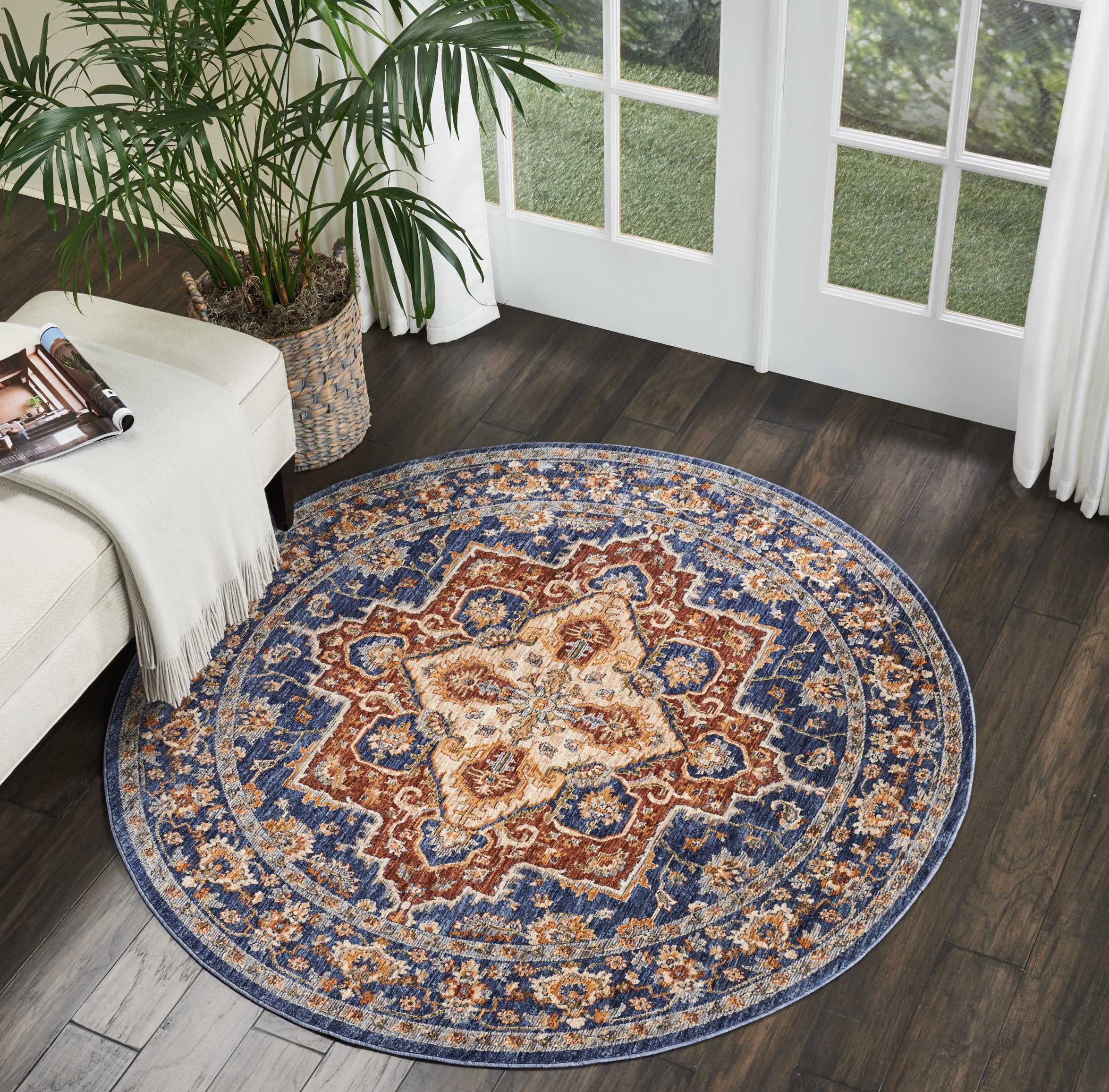 Nourison Reseda Persian Blue 5' x ROUND Area Rug, (5 Round) - Walmart.com