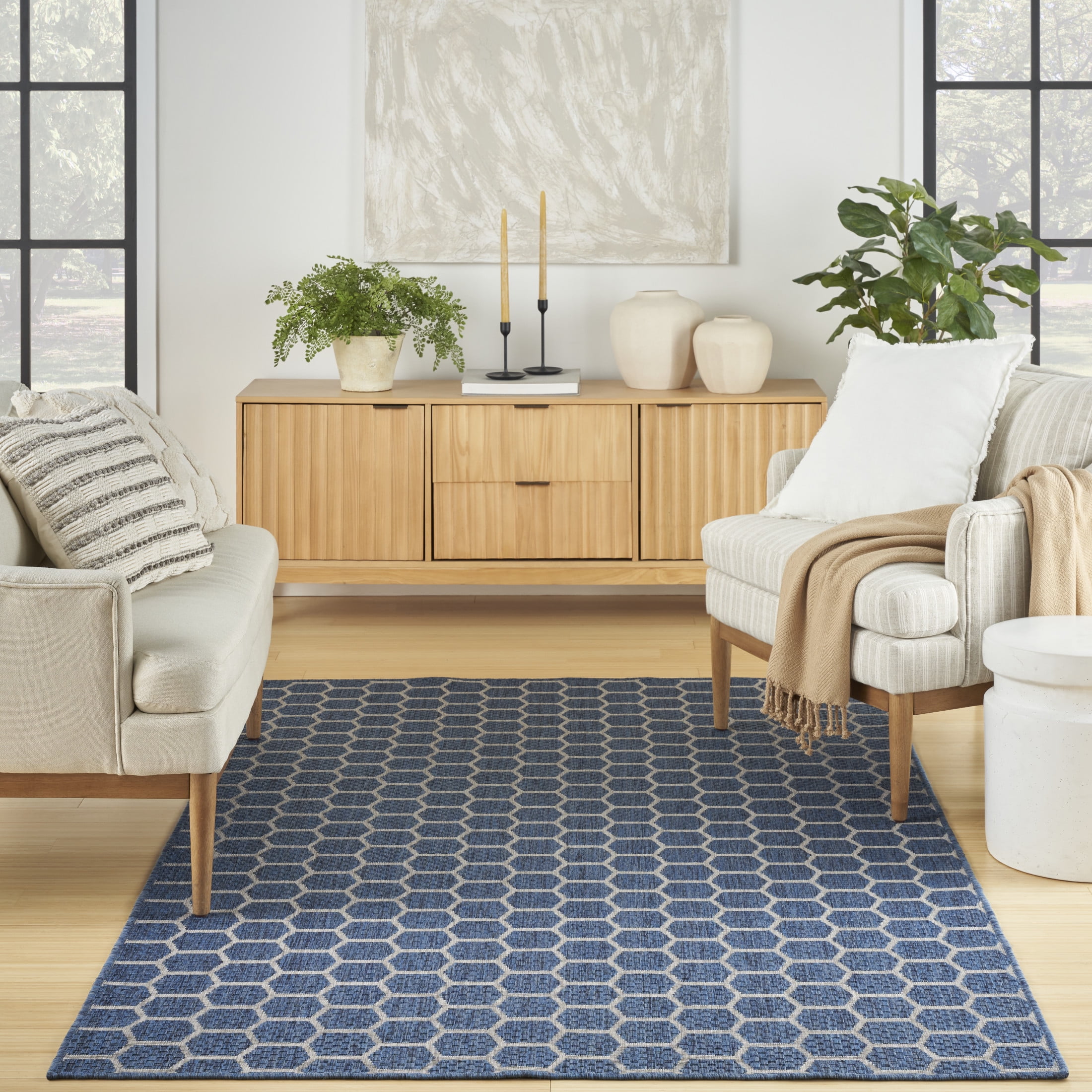 Nourison Reversible Indoor Outdoor Geometric Blue 4' x 6'Area Rug (4x6 ...