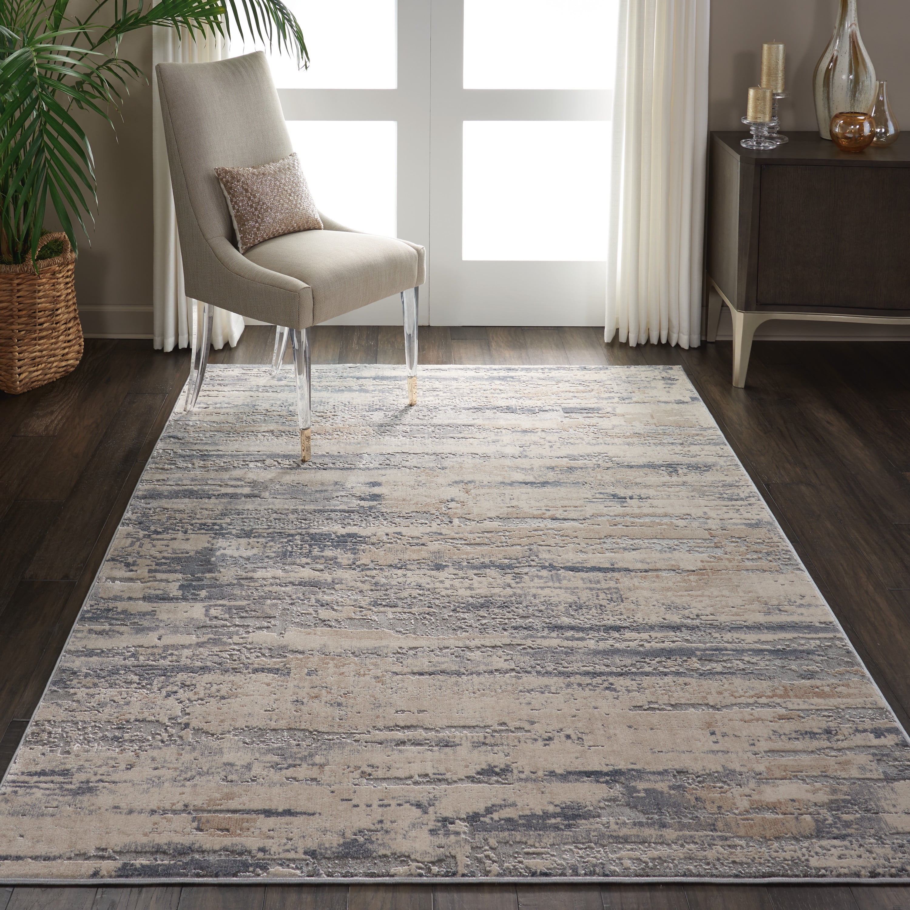 Nourison Rustic Textures Abstract Beige/Grey 5'3" x 7'3" Area Rug, (5x7 ...