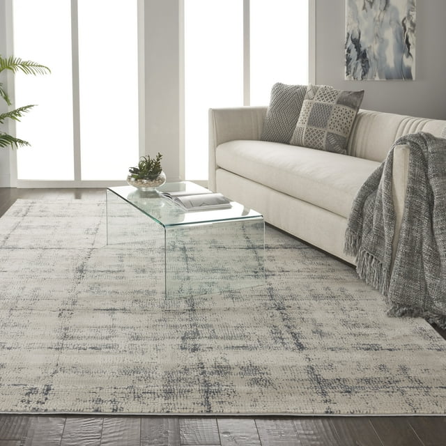 Nourison Rustic Textures Abstract Ivory/Blue 7'10" x 10'6" Area Rug ...