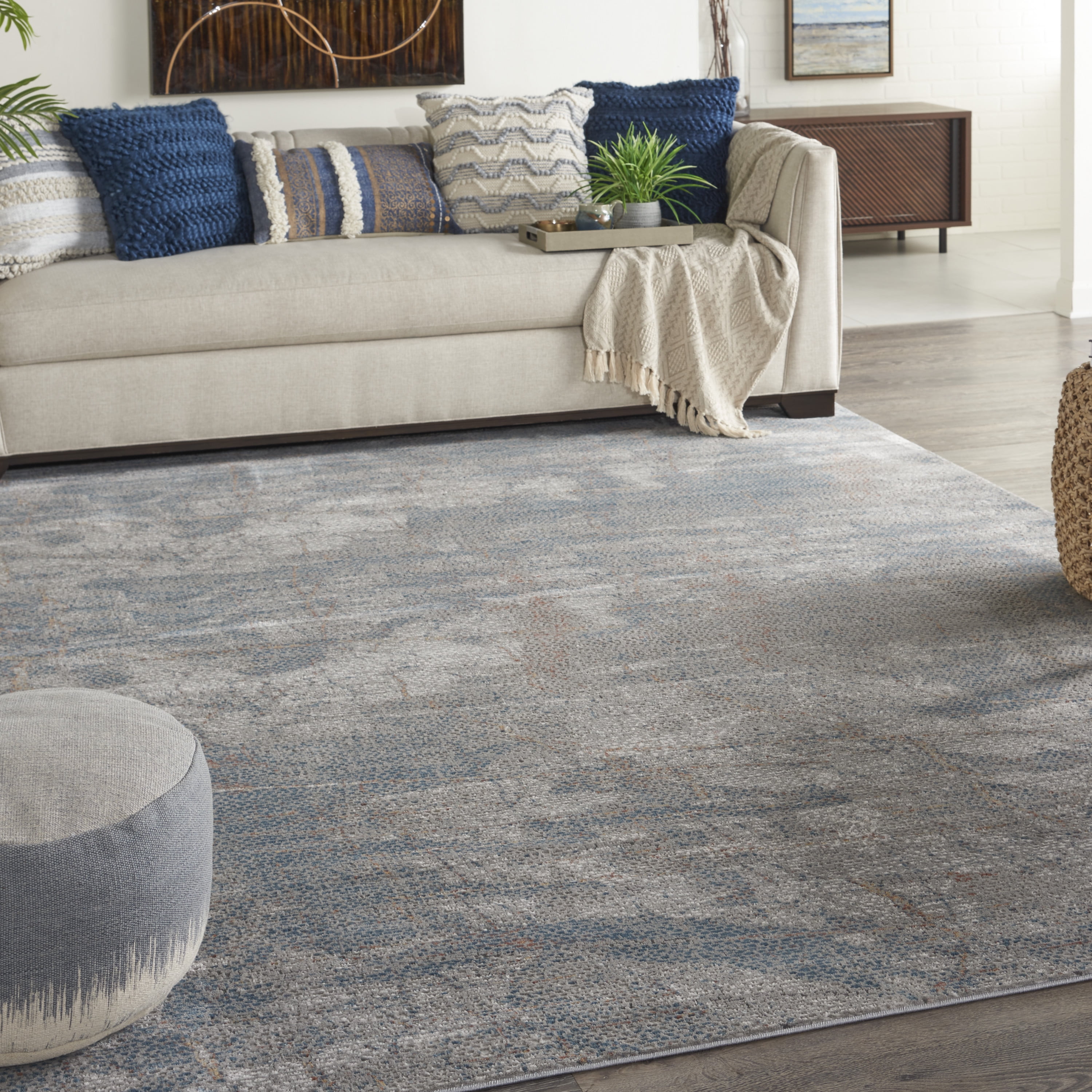 Nourison Rustic Textures Abstract Light Grey/Blue 9'3" x 12'9" Area Rug ...