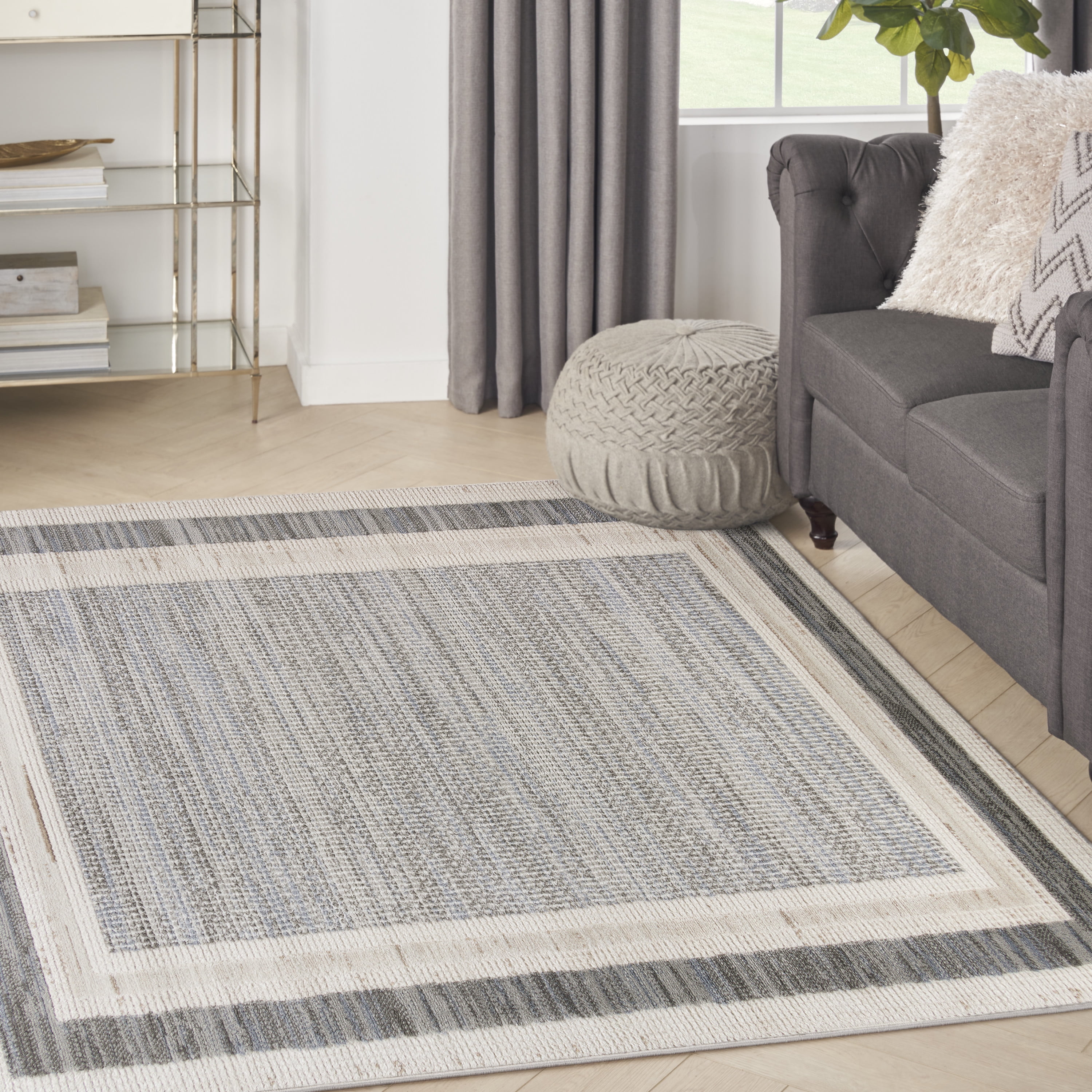 Nourison Serenity Home Geometric Grey Ivory 3'11" x 5'11" Area Rug (4x6 ...
