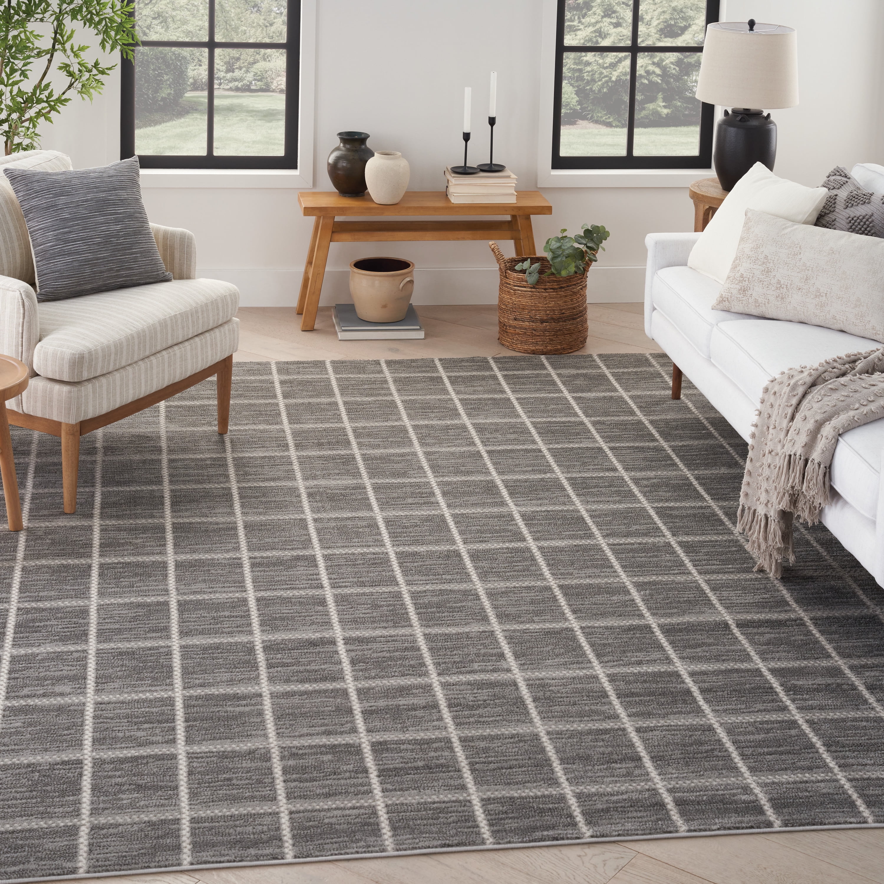 Nourison Serenity Home Geometric Grey Ivory 5'3" x 7'3" Area Rug (5x7 ...