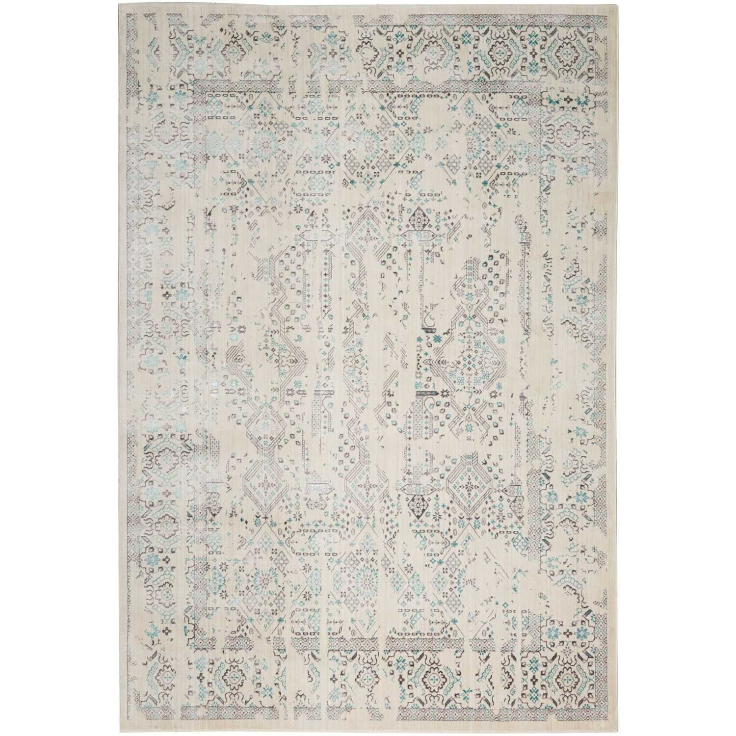 Nourison Silver Screen Distressed Floral Area Rug Ivory/Teal 5'3" x 7'3 ...