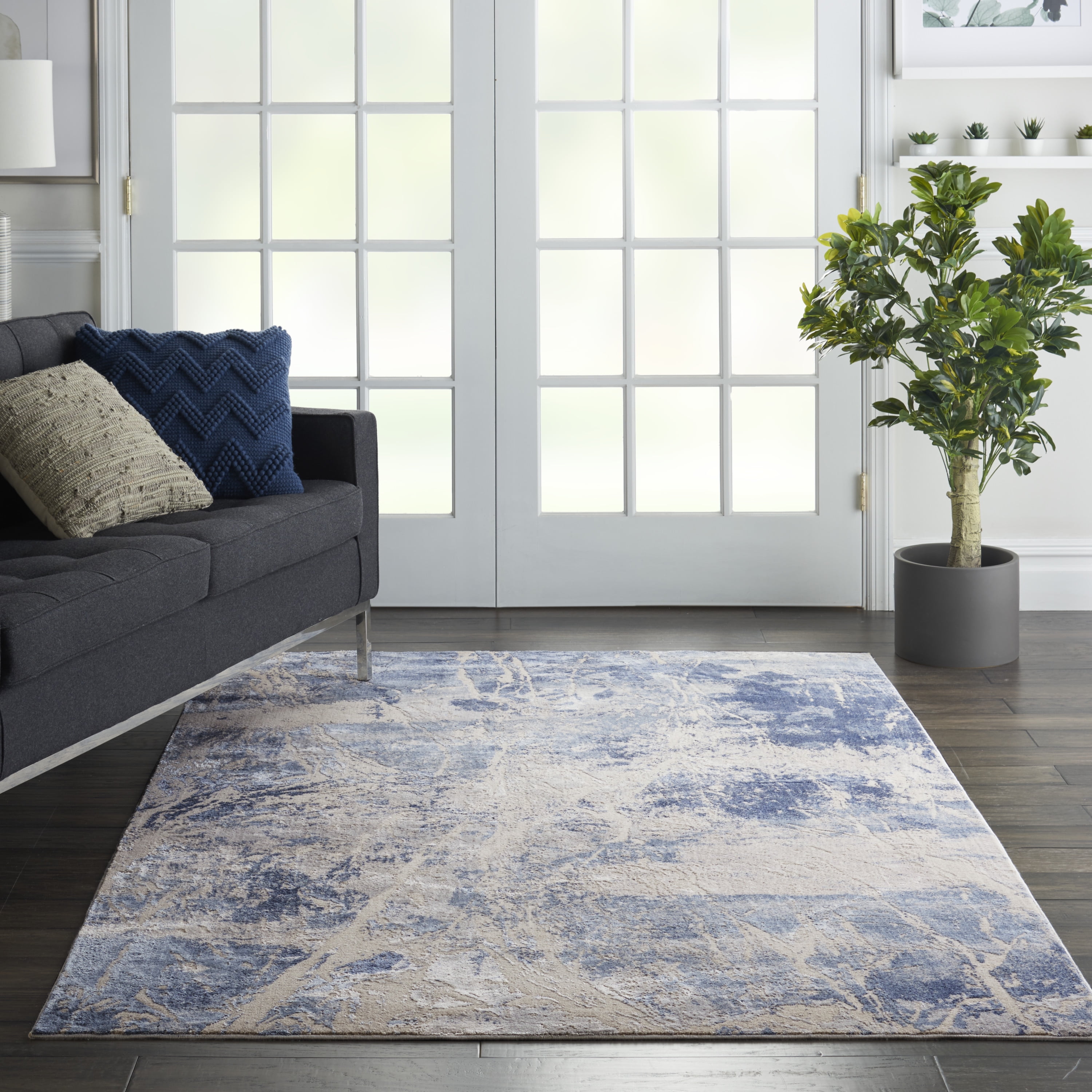 Nourison Sleek Textures Abstract Blue/Cream 5'3" x 7'3" Area Rug, (5x7 ...