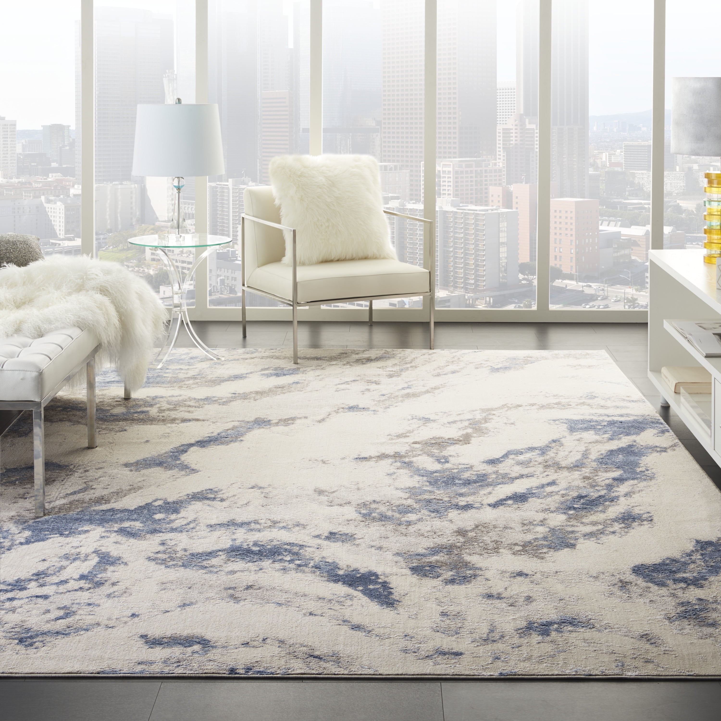 Nourison Sleek Textures Abstract Blue/Ivory/Grey 7'10" x 10'6" Area Rug ...