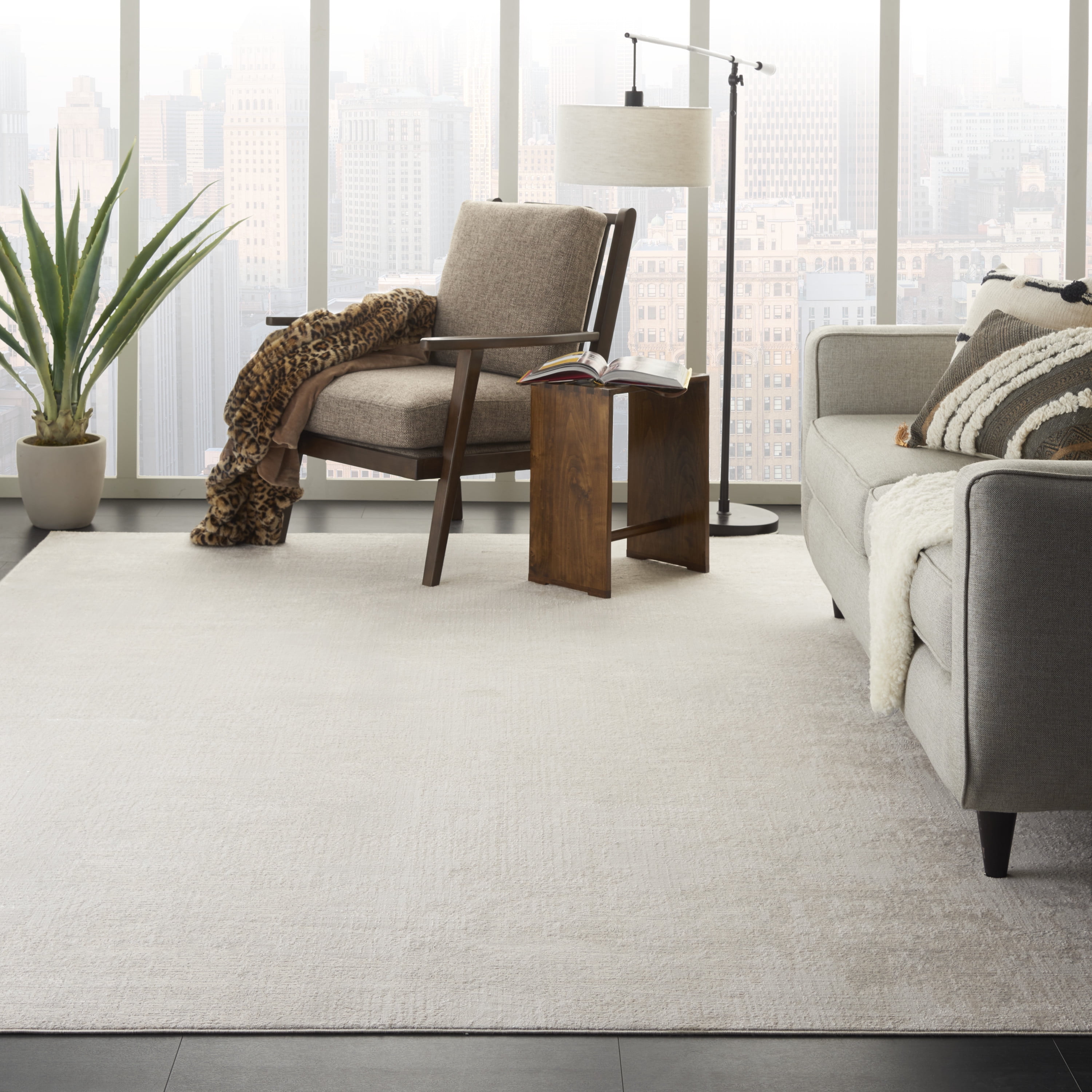 Nourison Sleek Textures Abstract Ivory/Grey 9'3" x 12'9" Area Rug ...