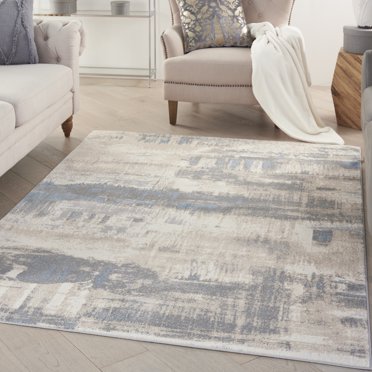 Nourison Textured Contemporary Stripes Grey/Ivory 5'3" x 7'3" Area Rug ...
