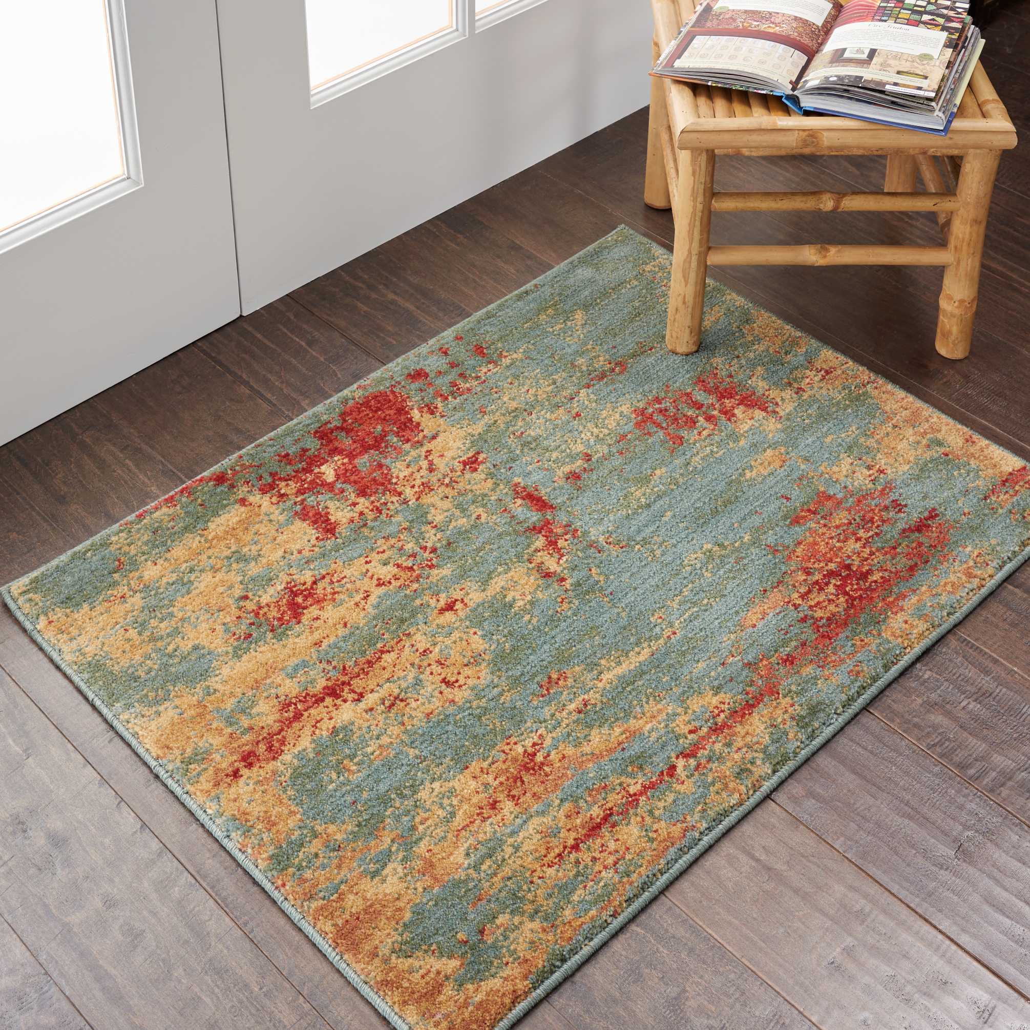 Nourison Somerset Abstract Teal/Multicolor 2' x 2'9" Area Rug, (2x3 ...
