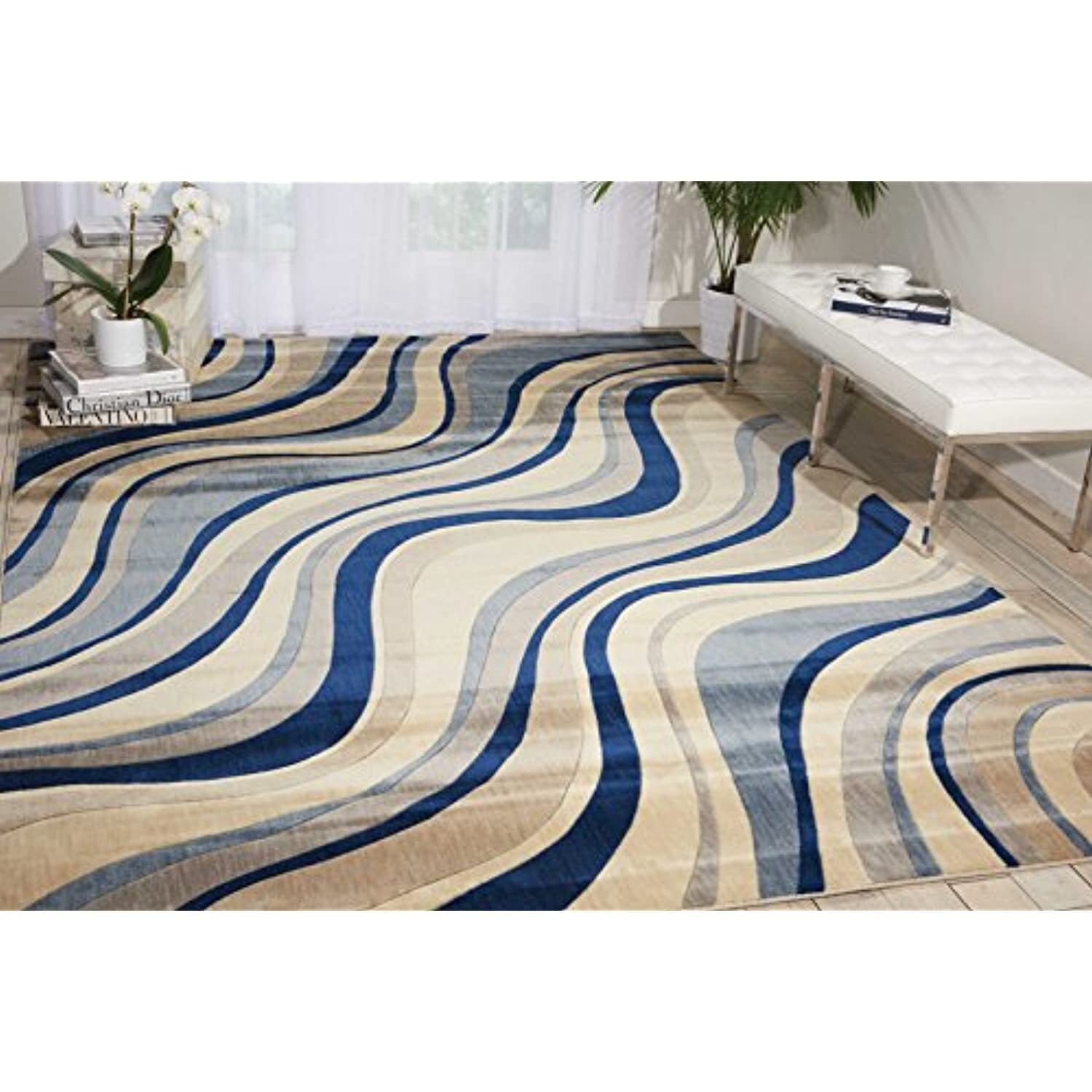 Nourison Somerset Modern Transitional Wave Area Rug Ivory/Blue 5'3" x 7 ...