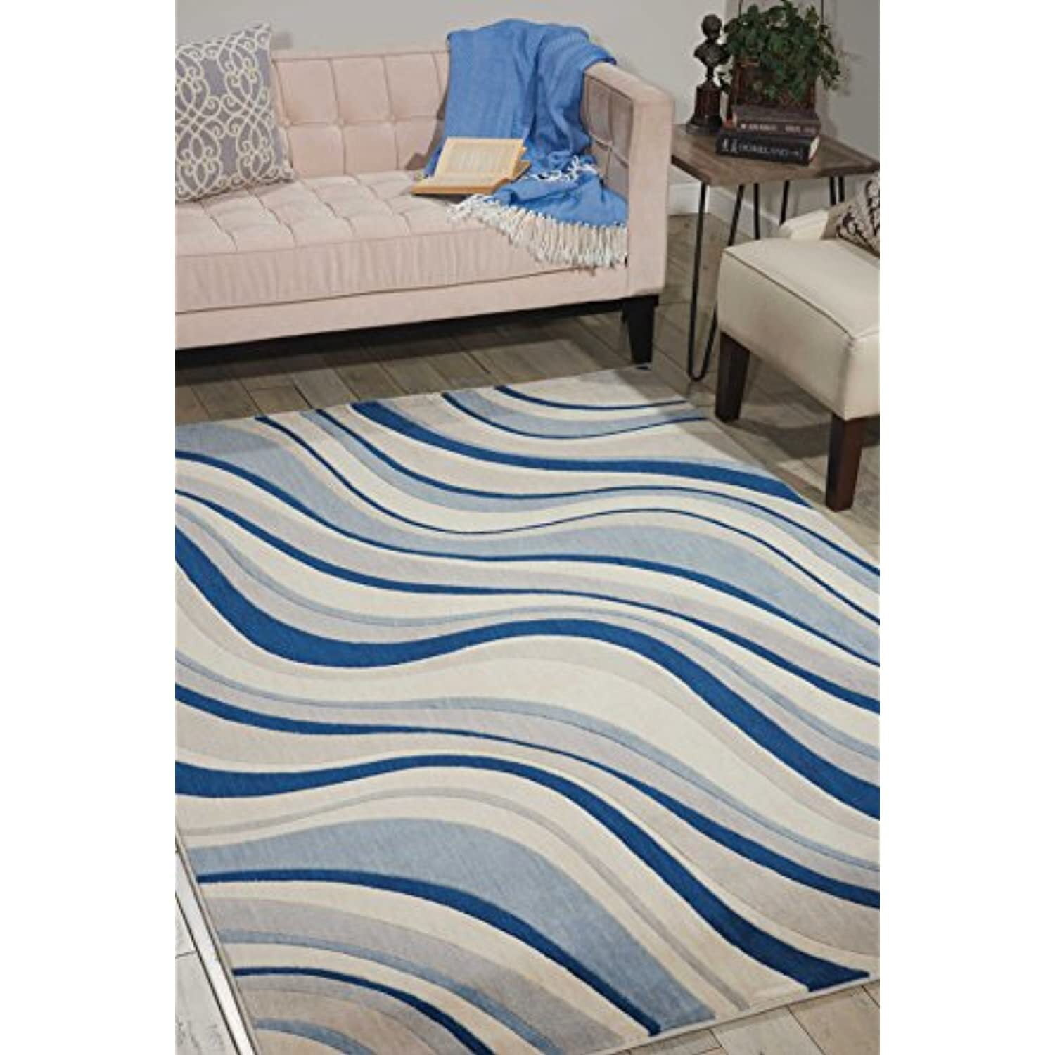 Nourison Somerset Modern Transitional Wave Area Rug Ivory/Blue 9'6" x ...