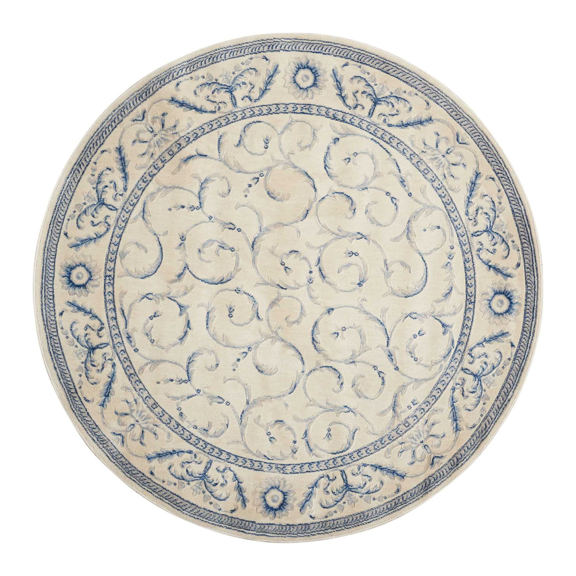 Nourison Somerset Trellis Border Area Rug Ivory/Blue 5'6" Round Latex ...