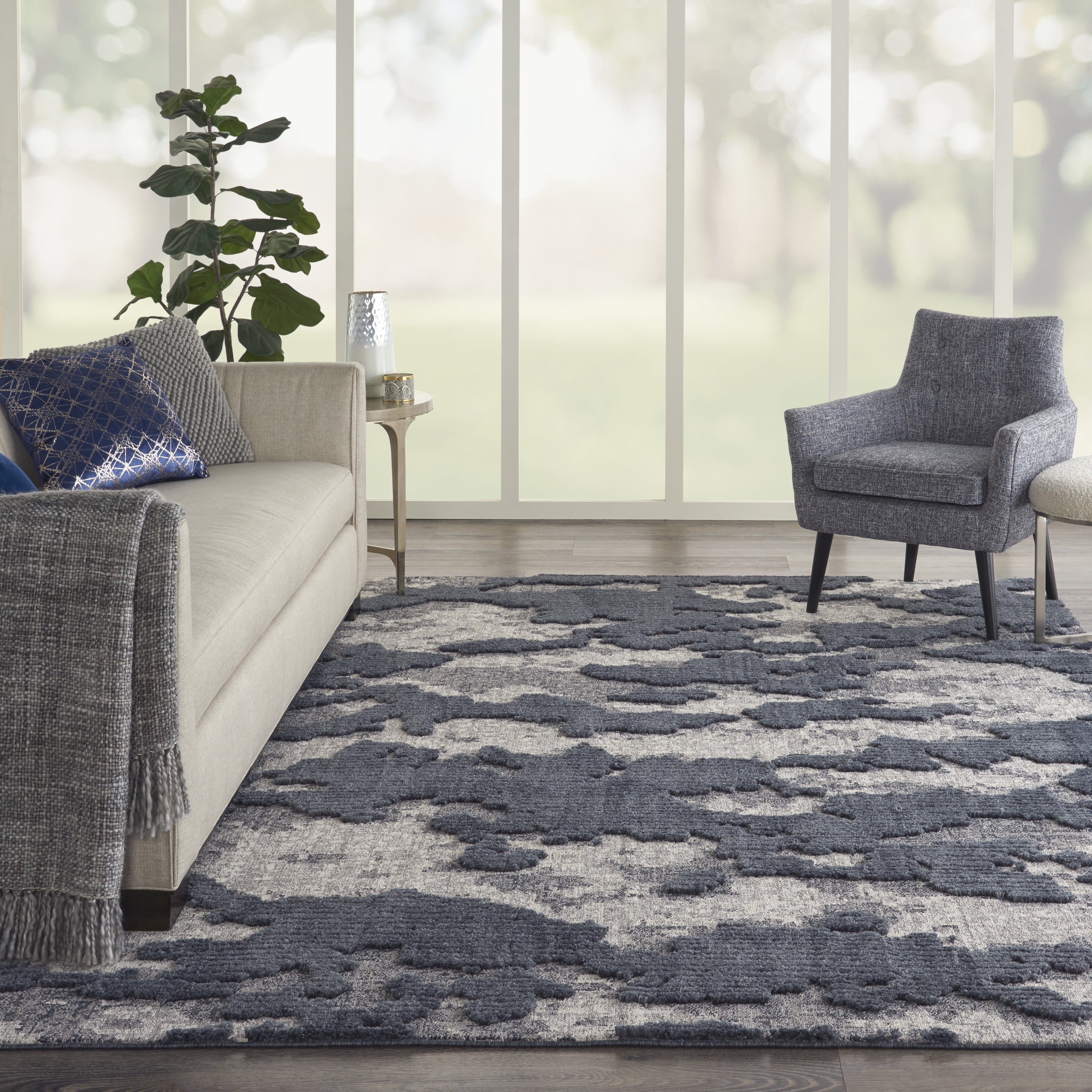Nourison Textured Contemporary Abstract Blue/Grey 7'10" x 9'10" Area ...