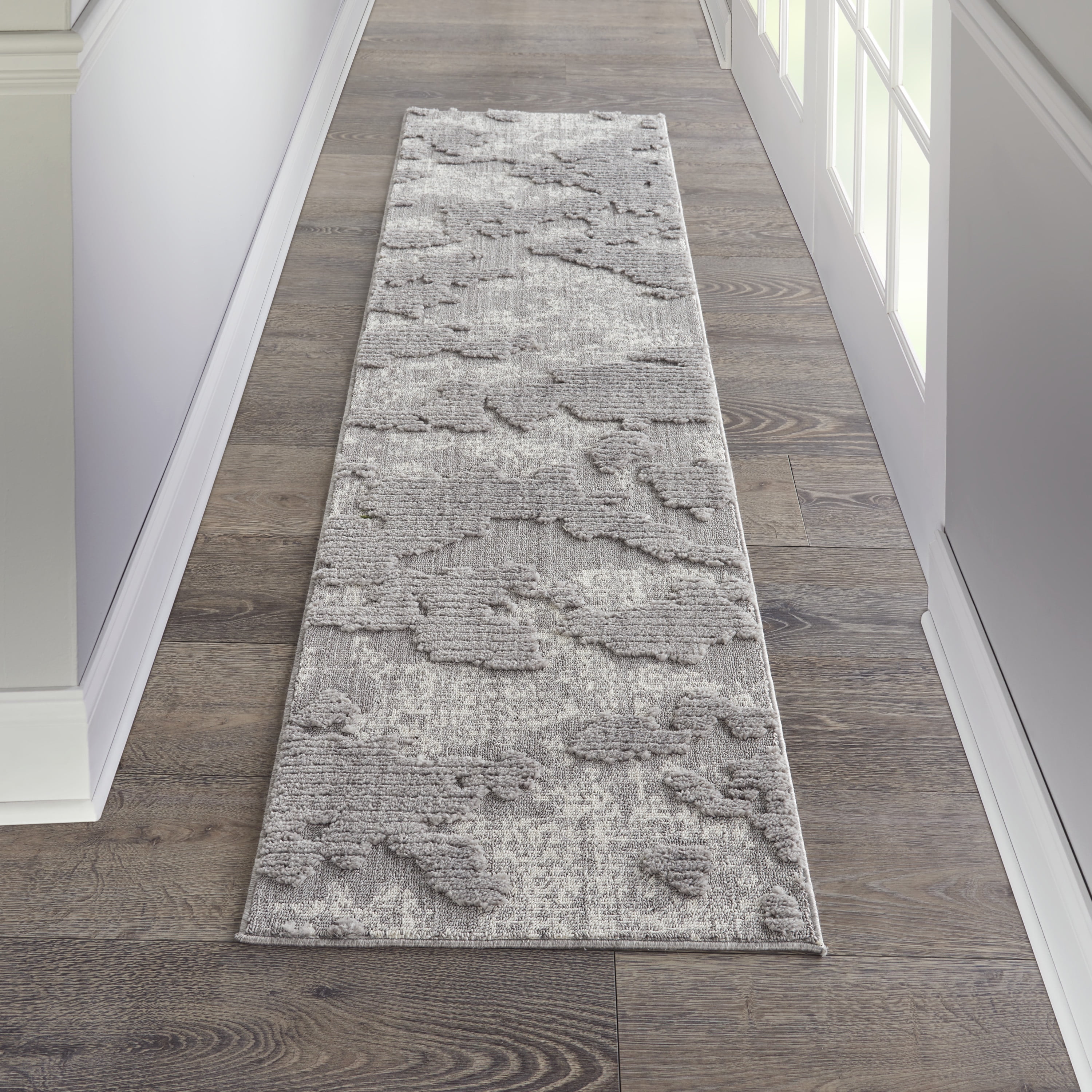 Nourison Textured Contemporary Abstract Grey/Ivory 2'2" x 7'6" Area Rug ...