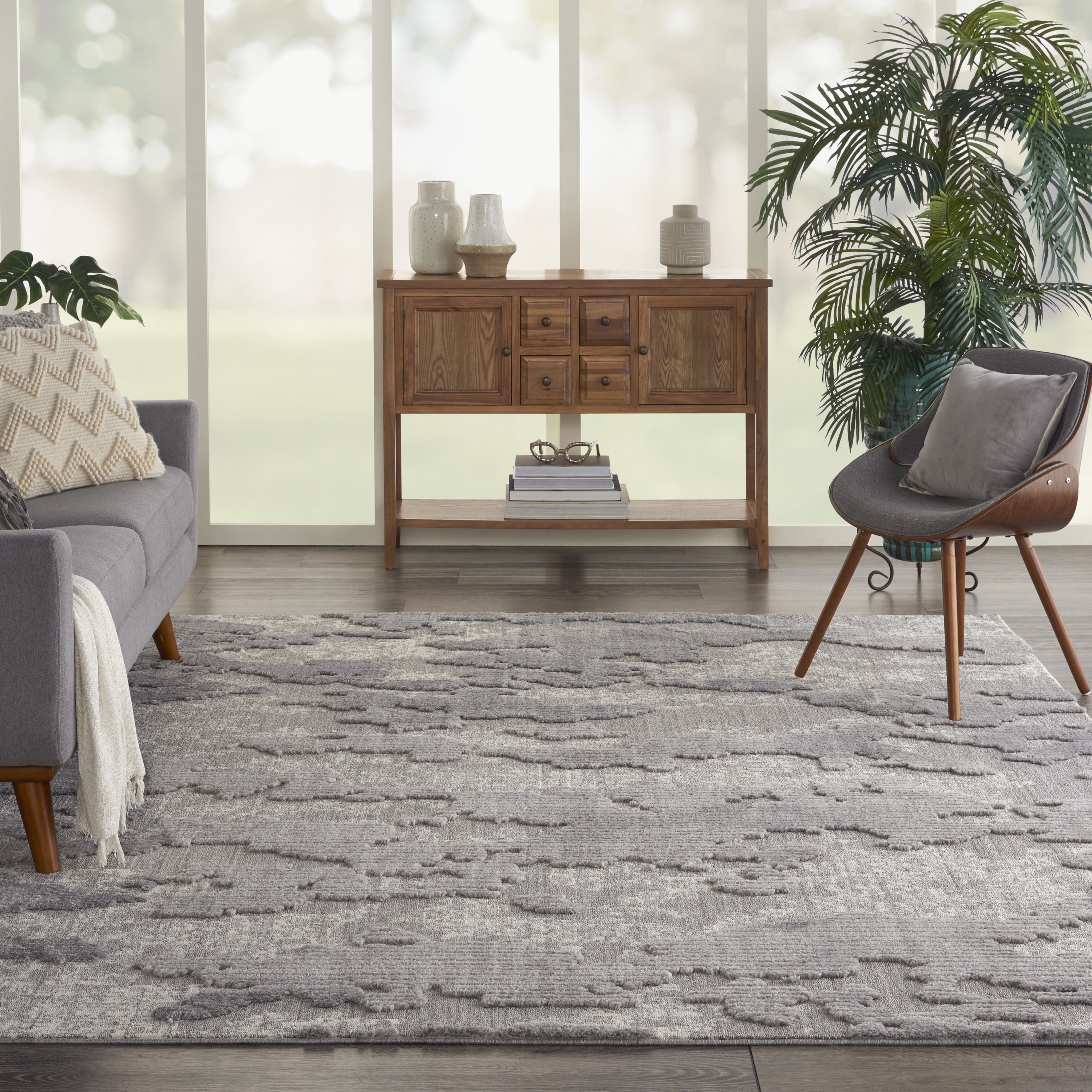 Nourison Textured Contemporary Abstract Grey/Ivory 7'10" x 9'10" Area ...