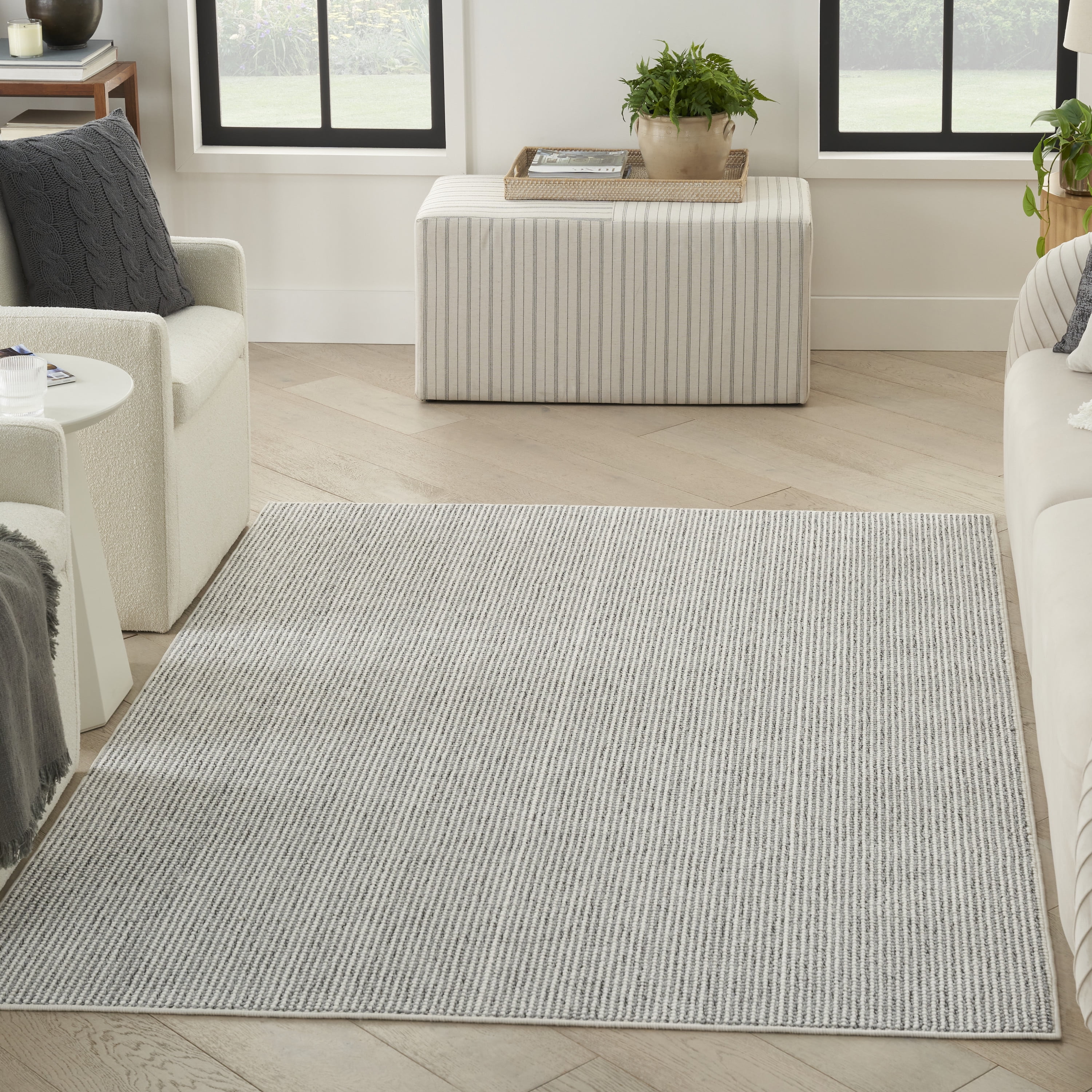 Nourison Textured Home All-over design Ivory Grey 5'3" x 7' Area Rug ...