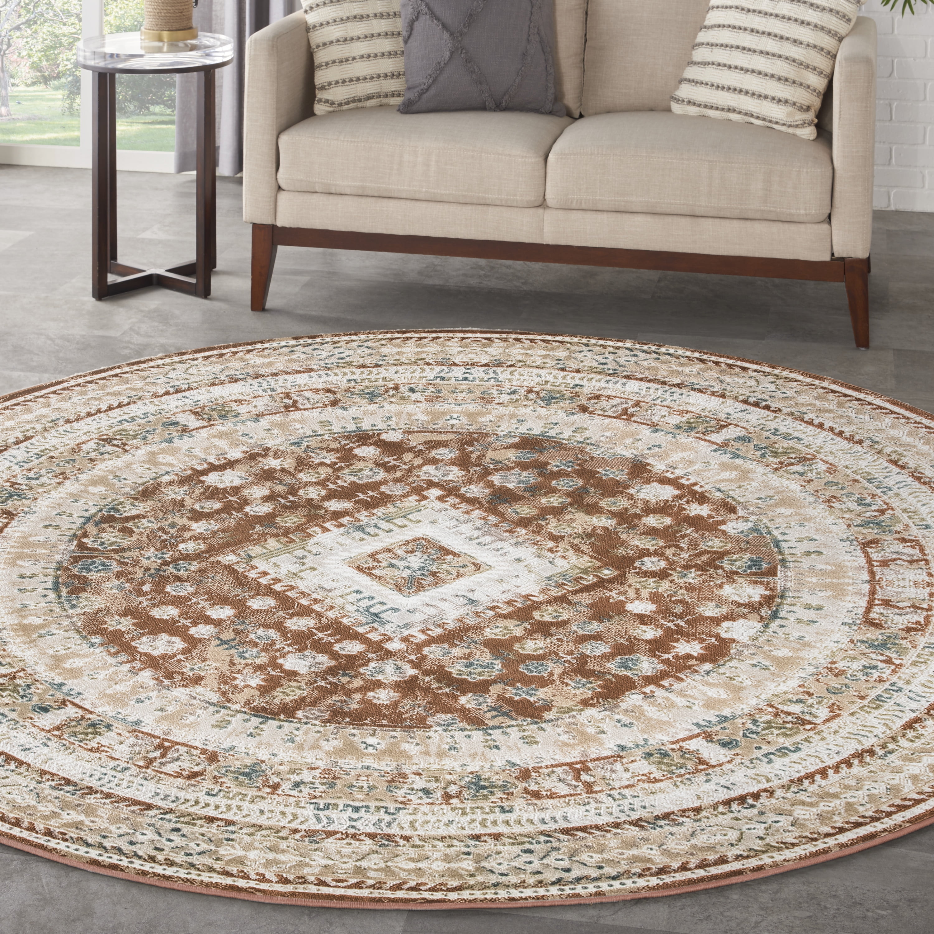 Nourison Thalia Persian Rust Multicolor 5'3" x Round Area Rug, (5 Round ...