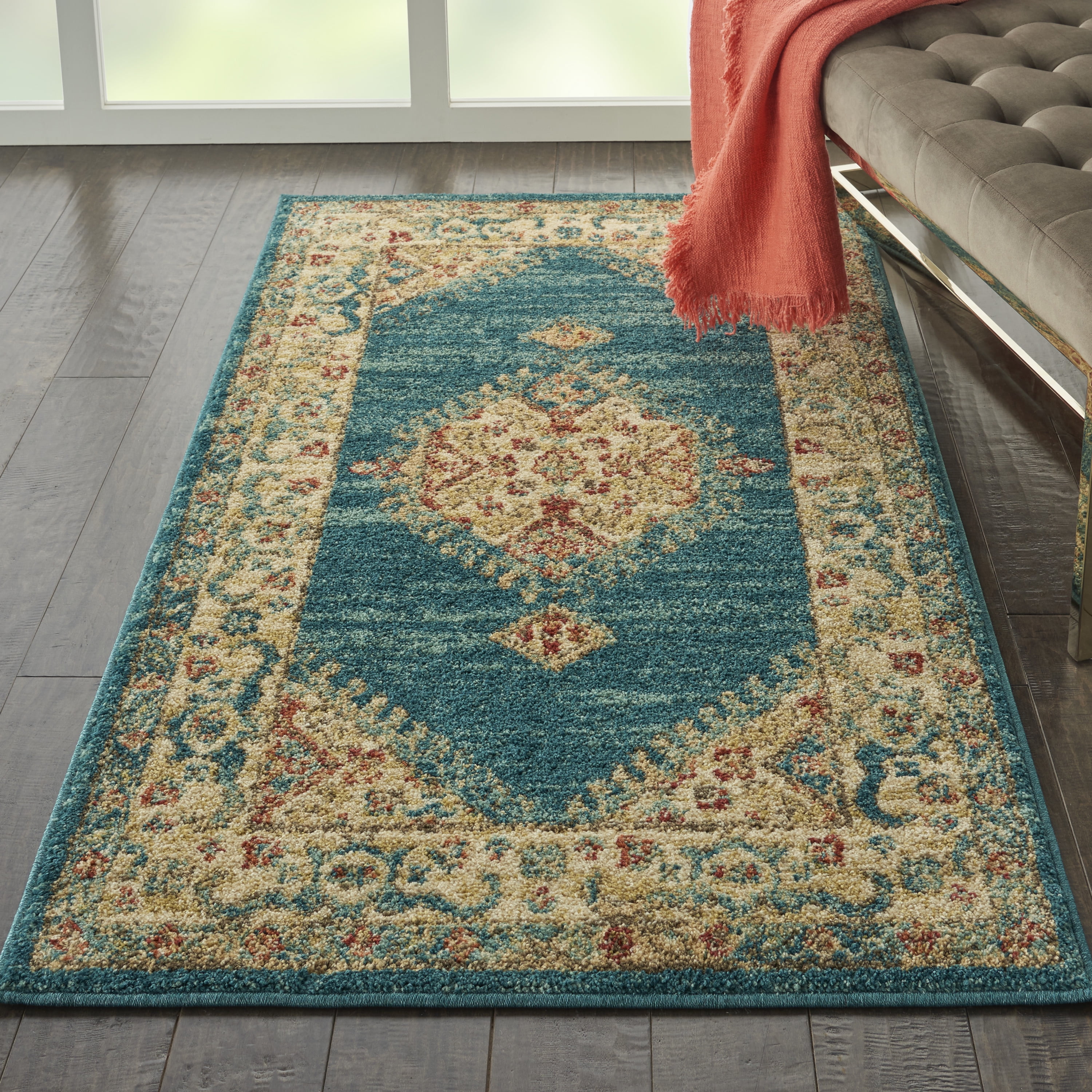 Nourison Traditional Vintage Persian Teal/Blue 3' x 5' Area Rug, (3x5 ...