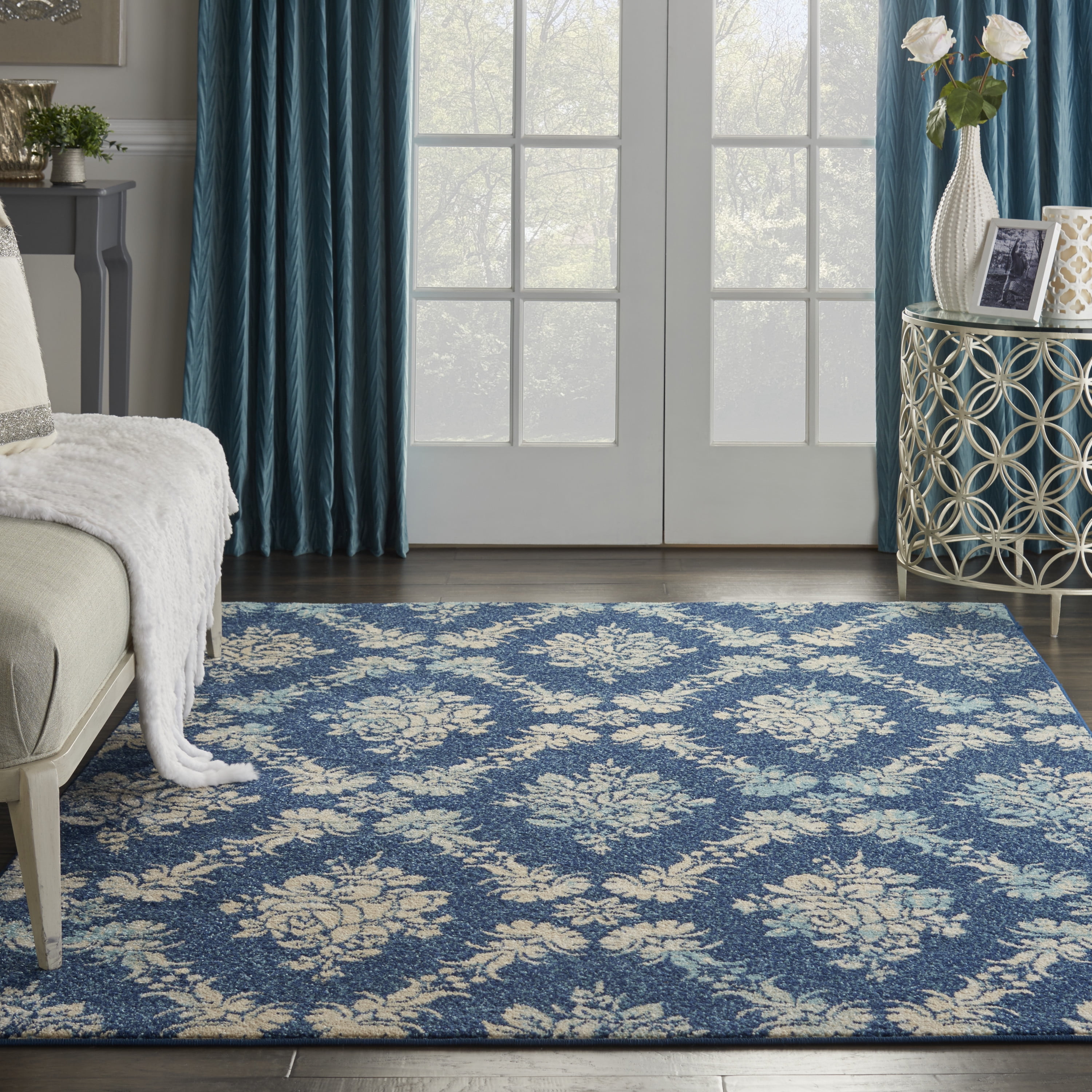 Nourison Tranquil Floral Navy/Light Blue 5'3" x 7'3" Area Rug, (5x7 ...