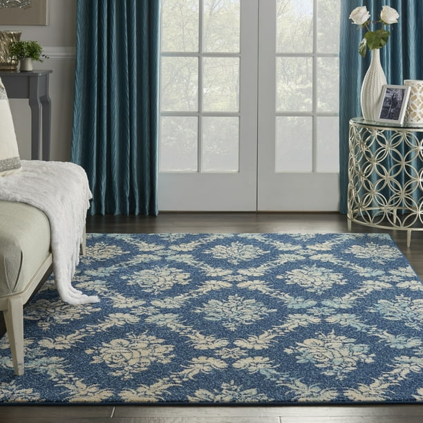 Nourison Tranquil Floral Navy/Light Blue 5'3" x 7'3" Area Rug, (5x7 ...