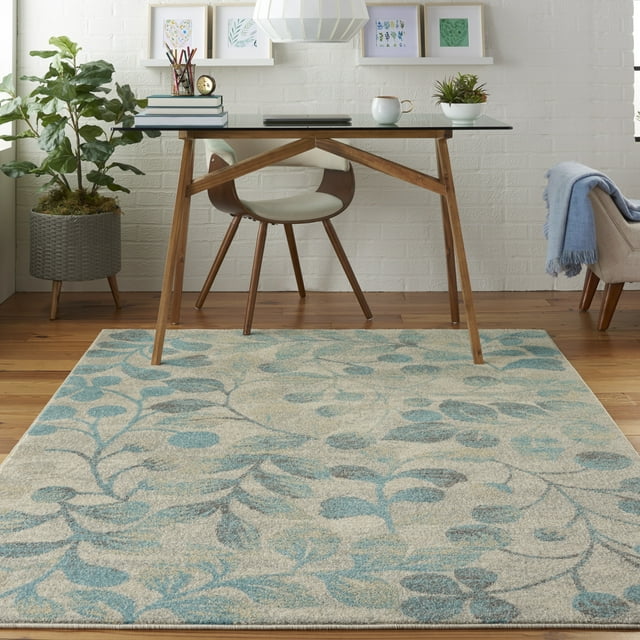 Nourison Tranquil Nature Ivory/Turquoise 5'3" x 7'3" Area Rug, (5x7 ...