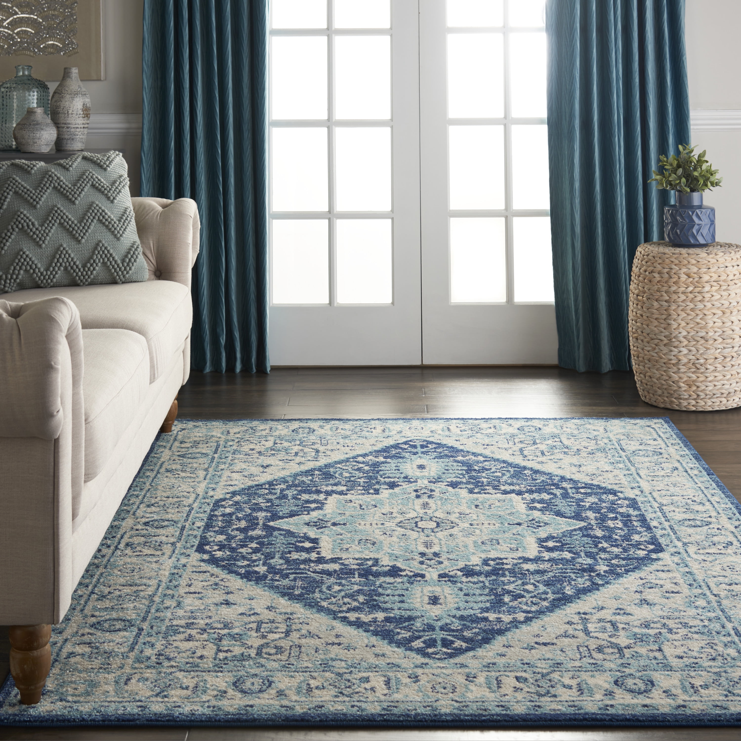 Nourison Tranquil Persian Ivory/Navy 6' x 9' Area Rug, (6x9) - Walmart.com