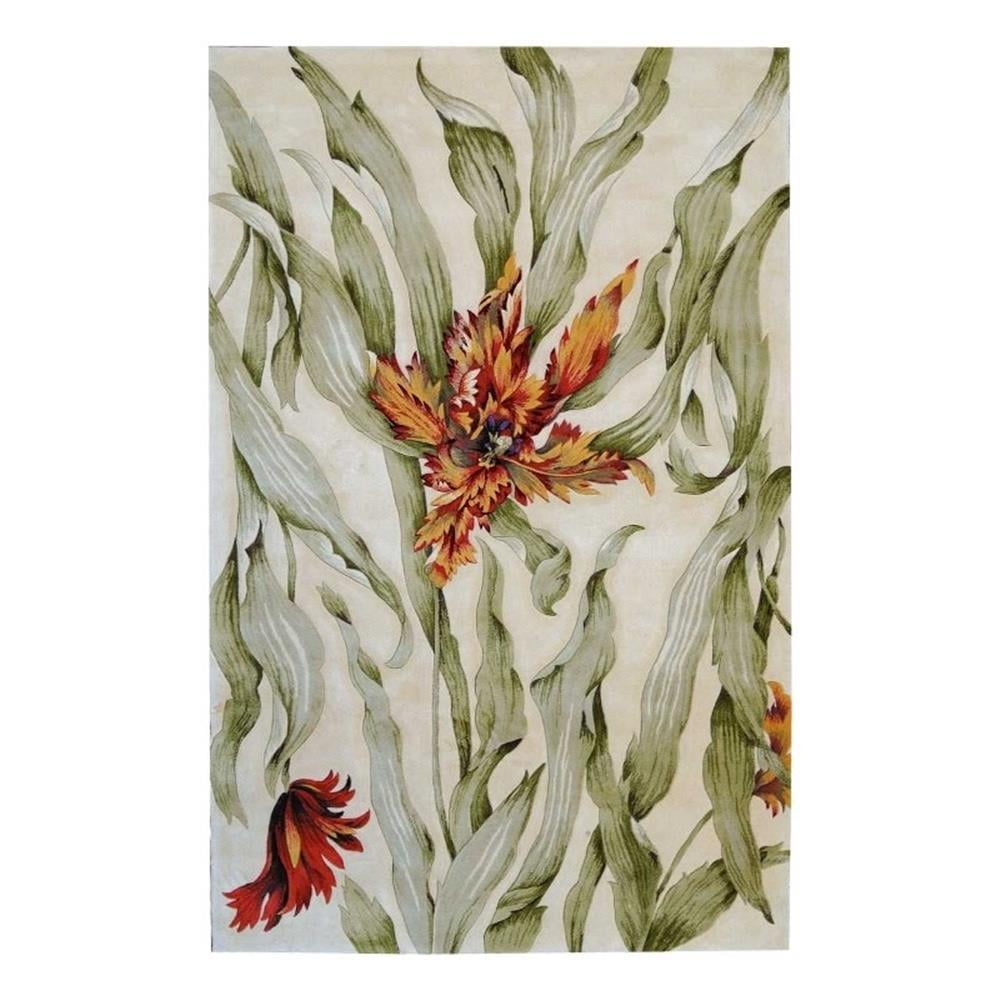 Nourison Tropics 96" x 132" Wool Indoor Rug in Ivory Floral Finish ...