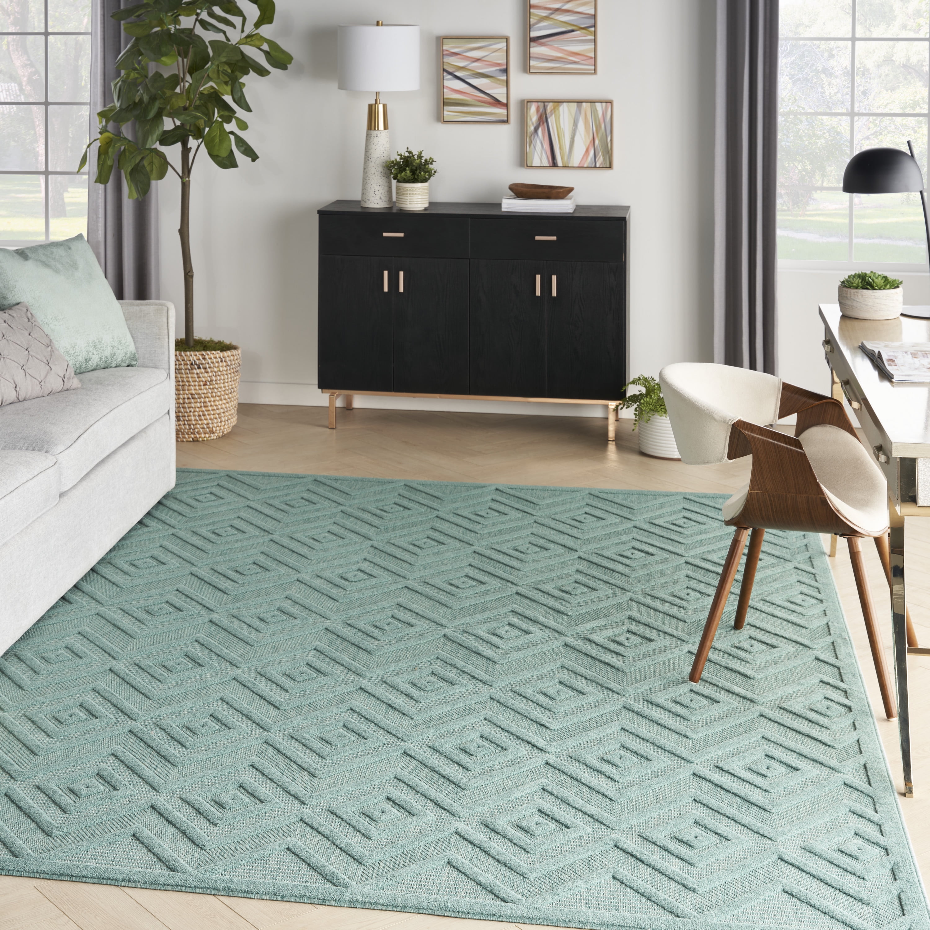 Nourison Versatile Indoor/Outdoor Aqua/Teal 9' x 12' Area Rug, (9x12 ...
